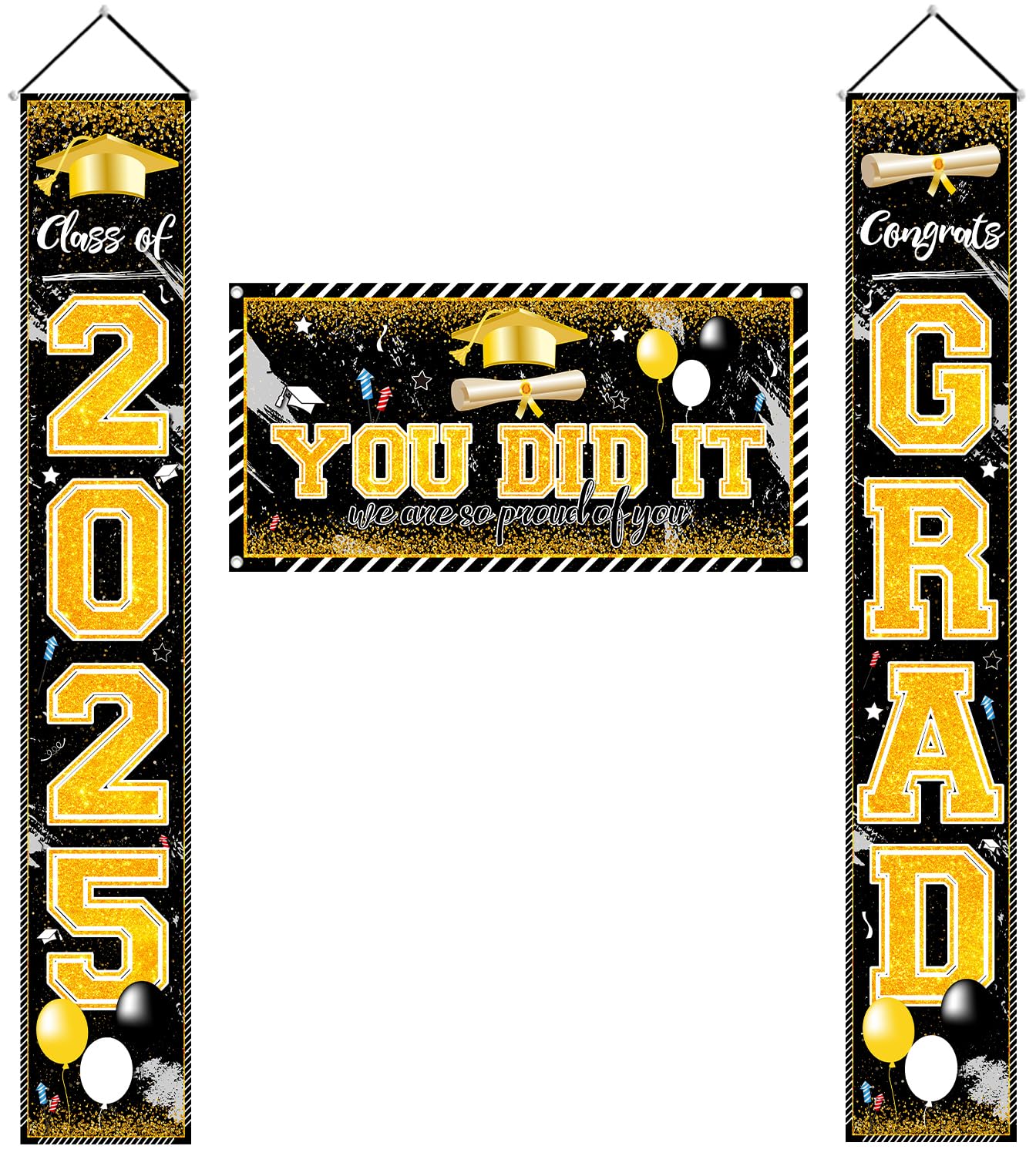 Amazon.com: Black Gold Graduation Decorations Class of 2025 Congrats ...