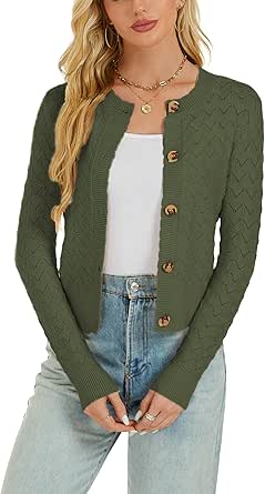 Bolero Women's Cardigan Short Hollow Thick Cardigan Long Sleeve Button ...