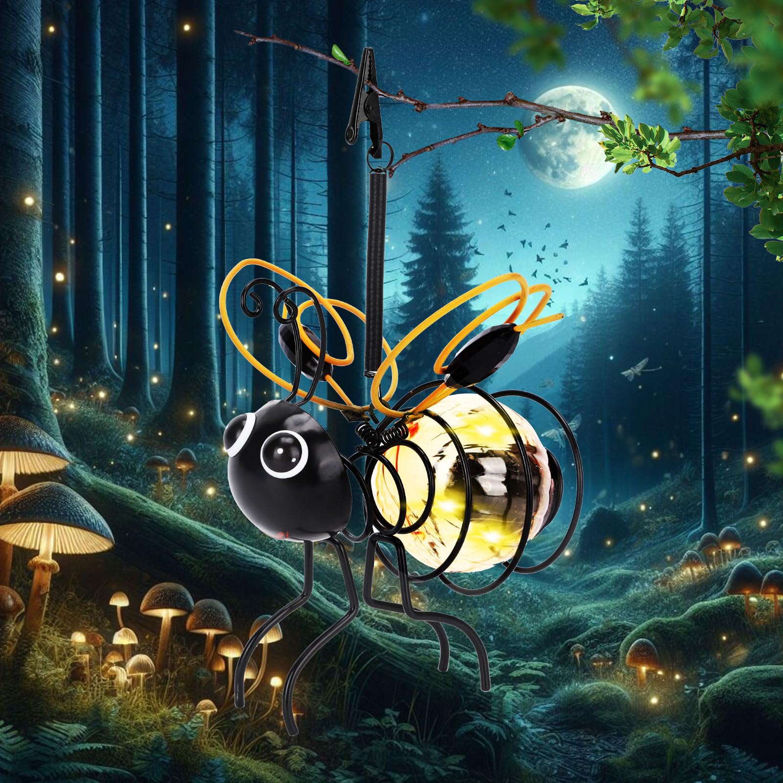 Solar Bee Hanging Light, Metal LED Night Decor, Ornamental Bug Standing ...