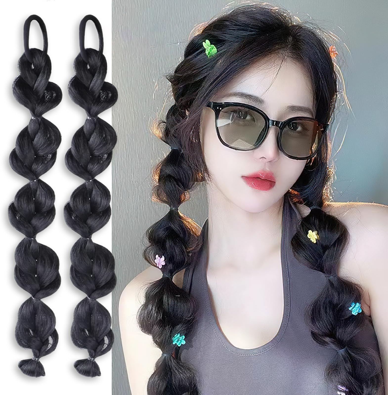 Amazon.com : ACKNOUR 2PCS Wig Twist Braid Braid Hip Hop Ponytail Girl ...