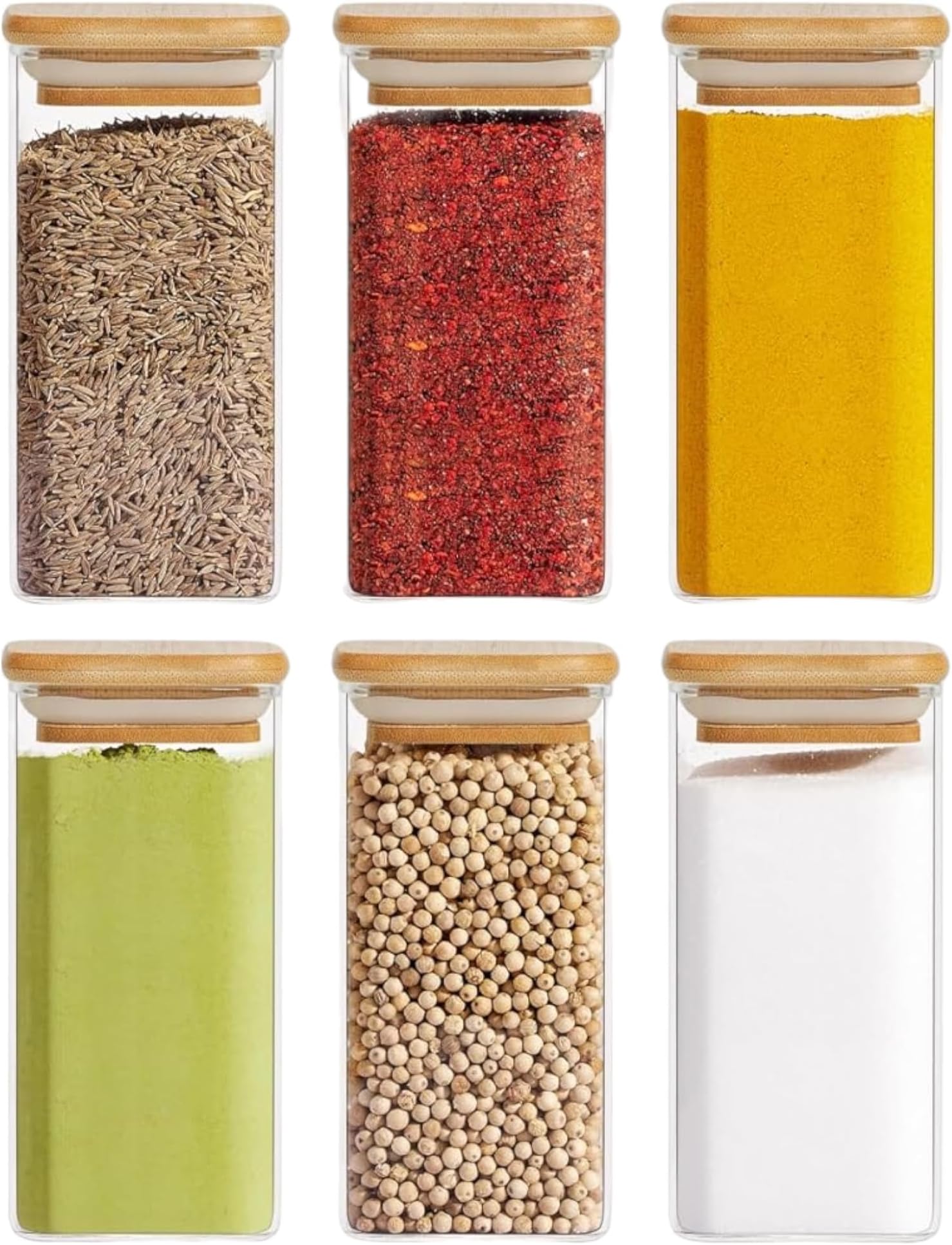 STAR WORK Bamboo Jar Lids Airtight Spice Jars Square Reusable Can ...