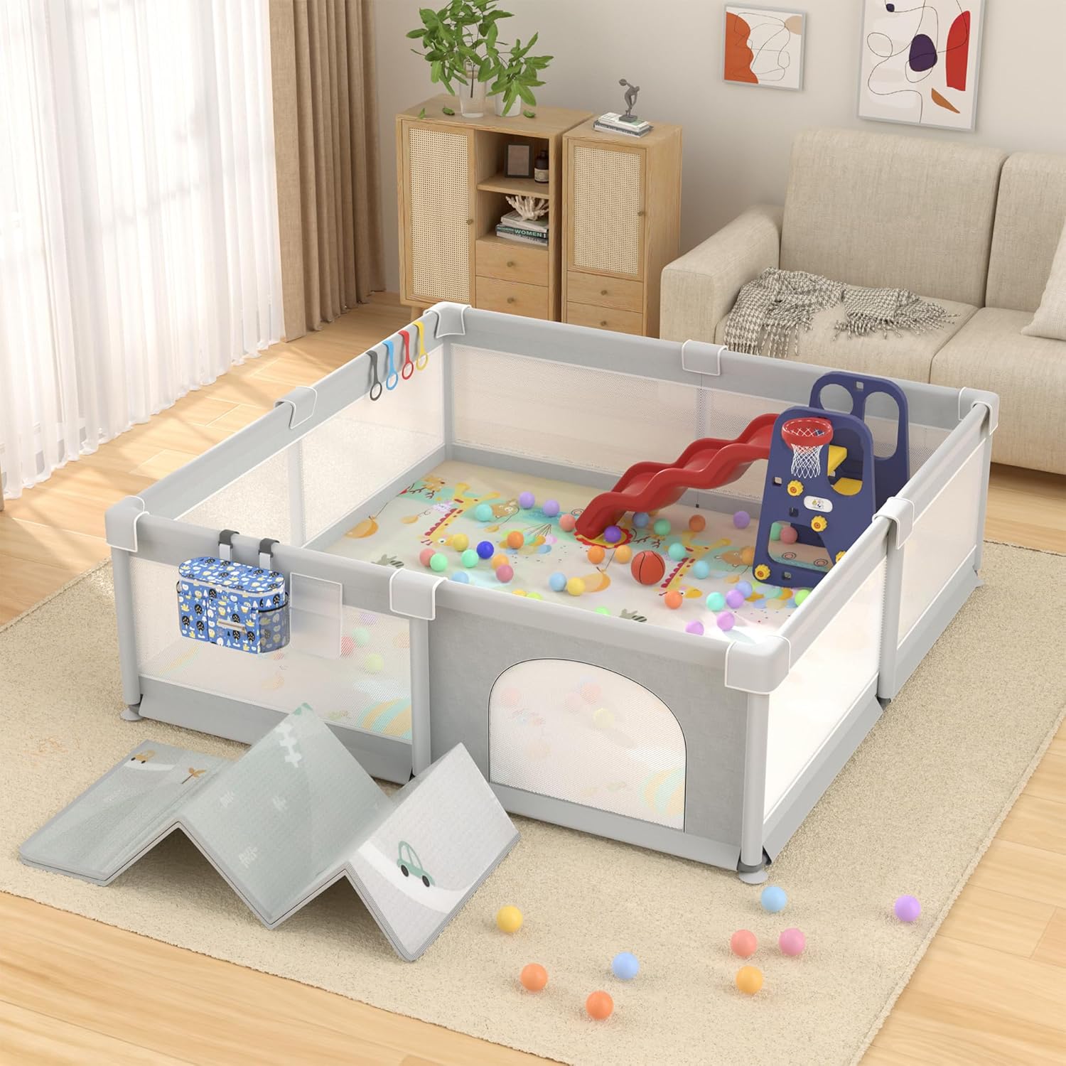 79" x 71" Baby Playpen with Upgrade Mat, LUTIKIANG Portable Play Yard ...