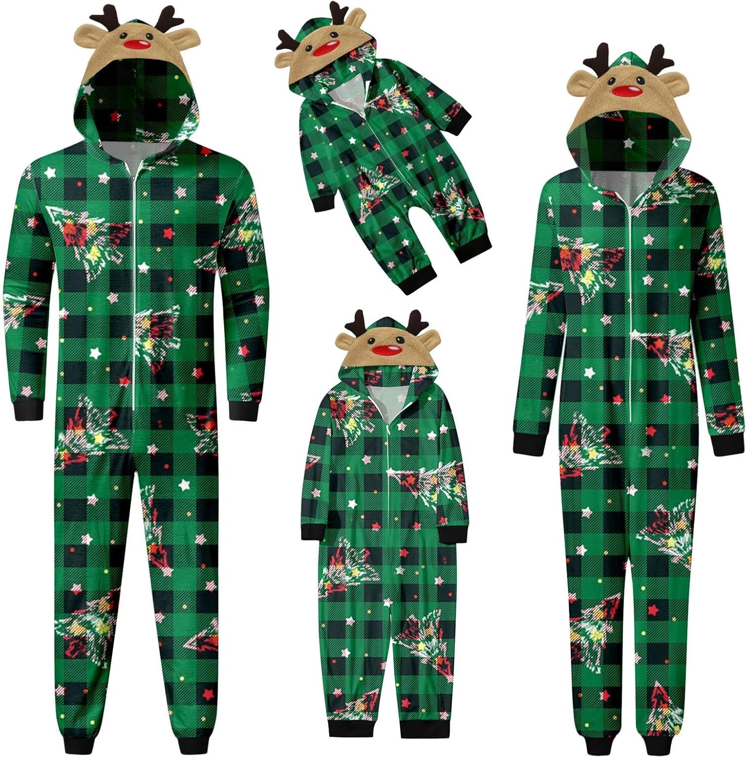 Pyjama de Noël assorti pour couple - Grenouillère zippée - Renne joyeux ...