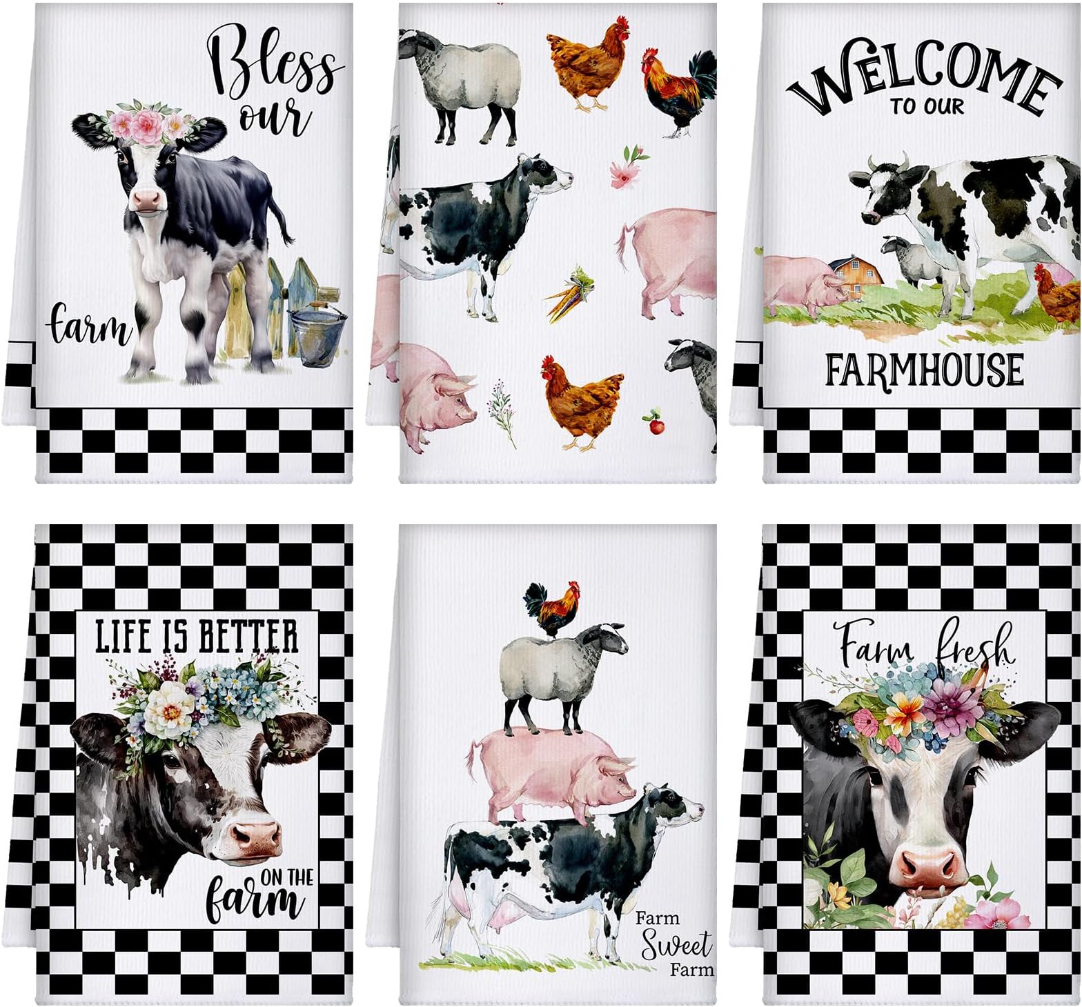 Amazon.com: FuWeave 6 Pcs Farmhouse Kitchen Towels with Animals Cow ...