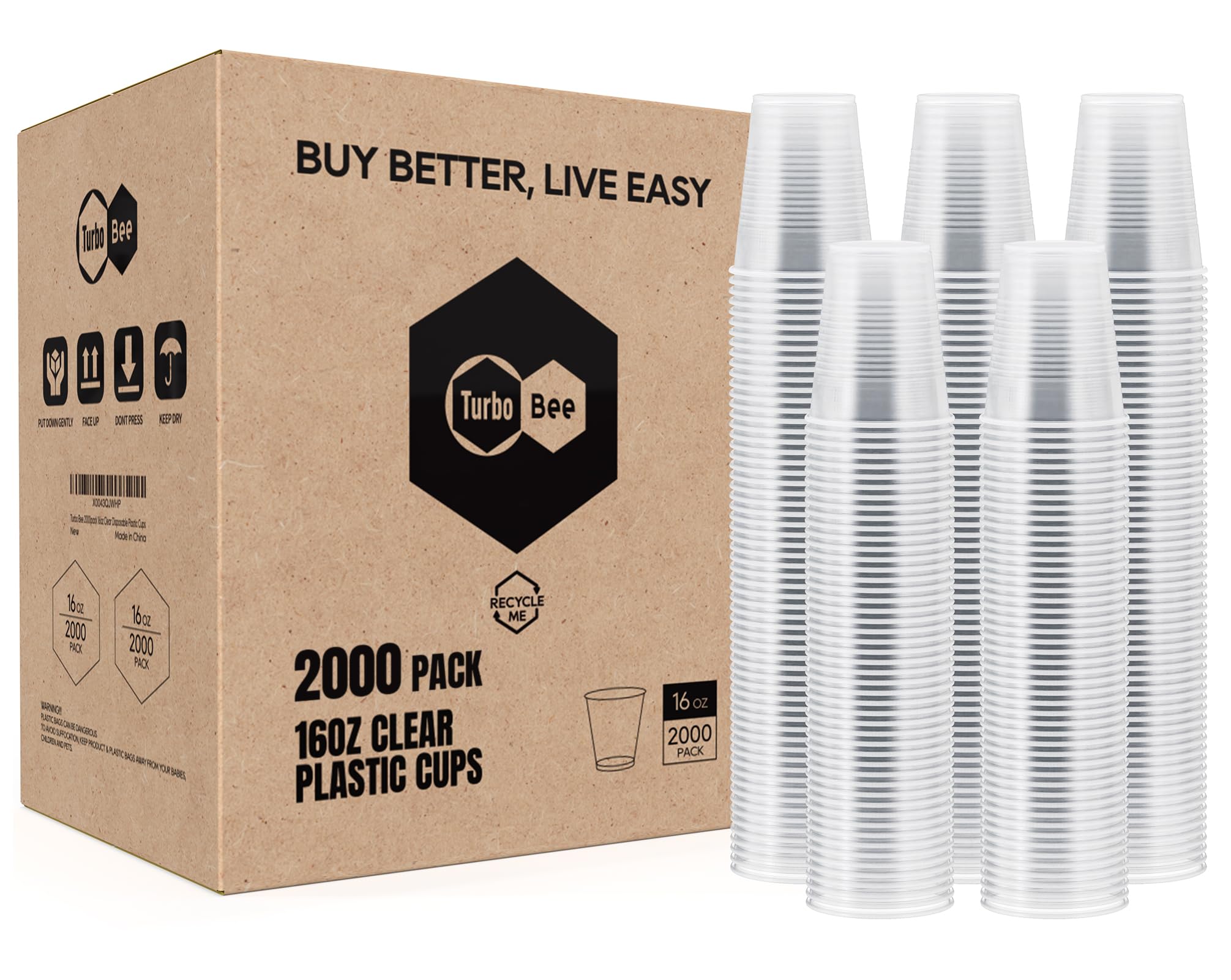 Turbo Bee 2000 Pack 16oz Plastic Cups,Disposable Clear Drinking Cups ...