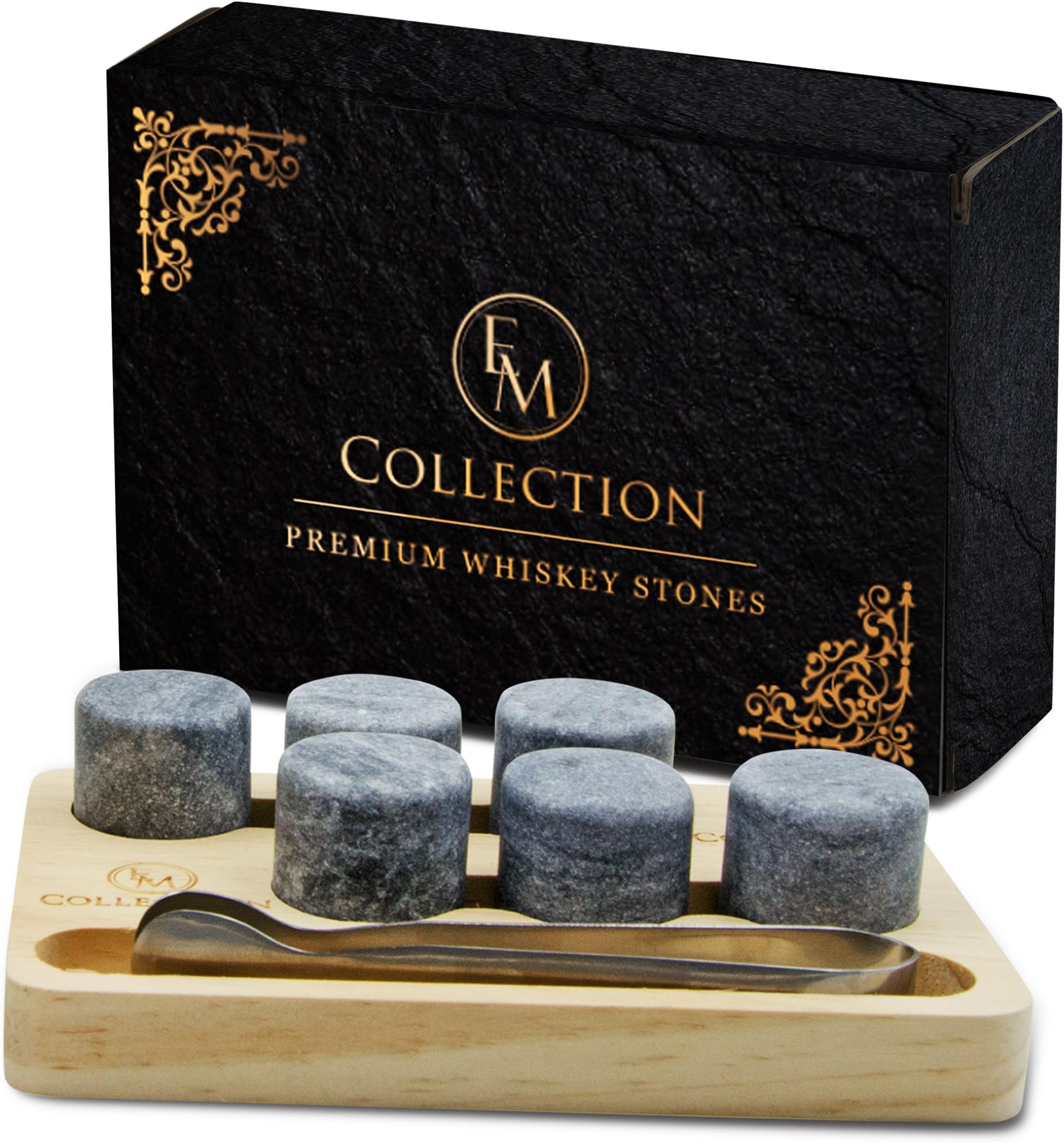 Amazon.com: EMCOLLECTION Whiskey Stones Gift Set of 6 with Wooden ...
