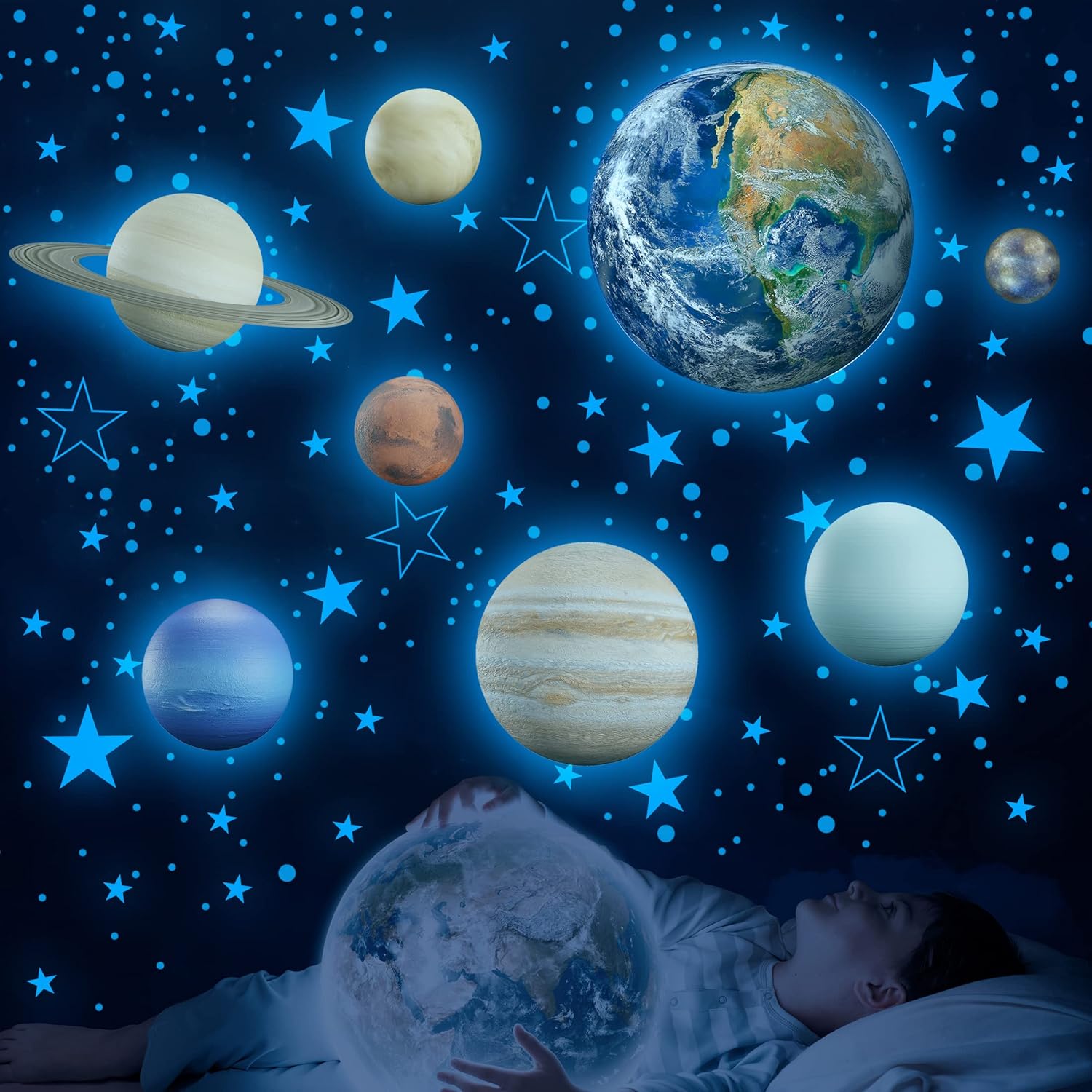 Amazon.com: Glow in The Dark Stars Solar System Wall Decals, The Earth ...