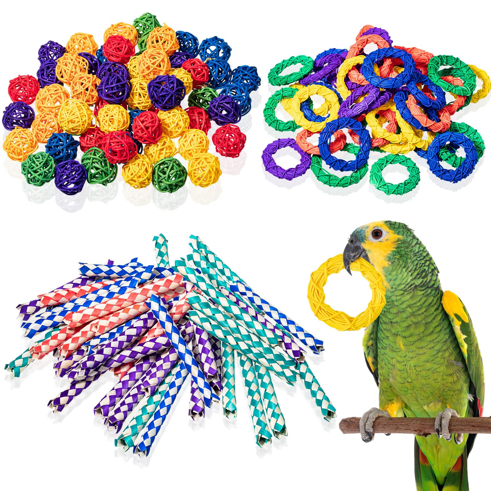 Amazon.com : Hiboom 200 Pcs Bird Toys with 100 Finger Traps 60 Rattan ...