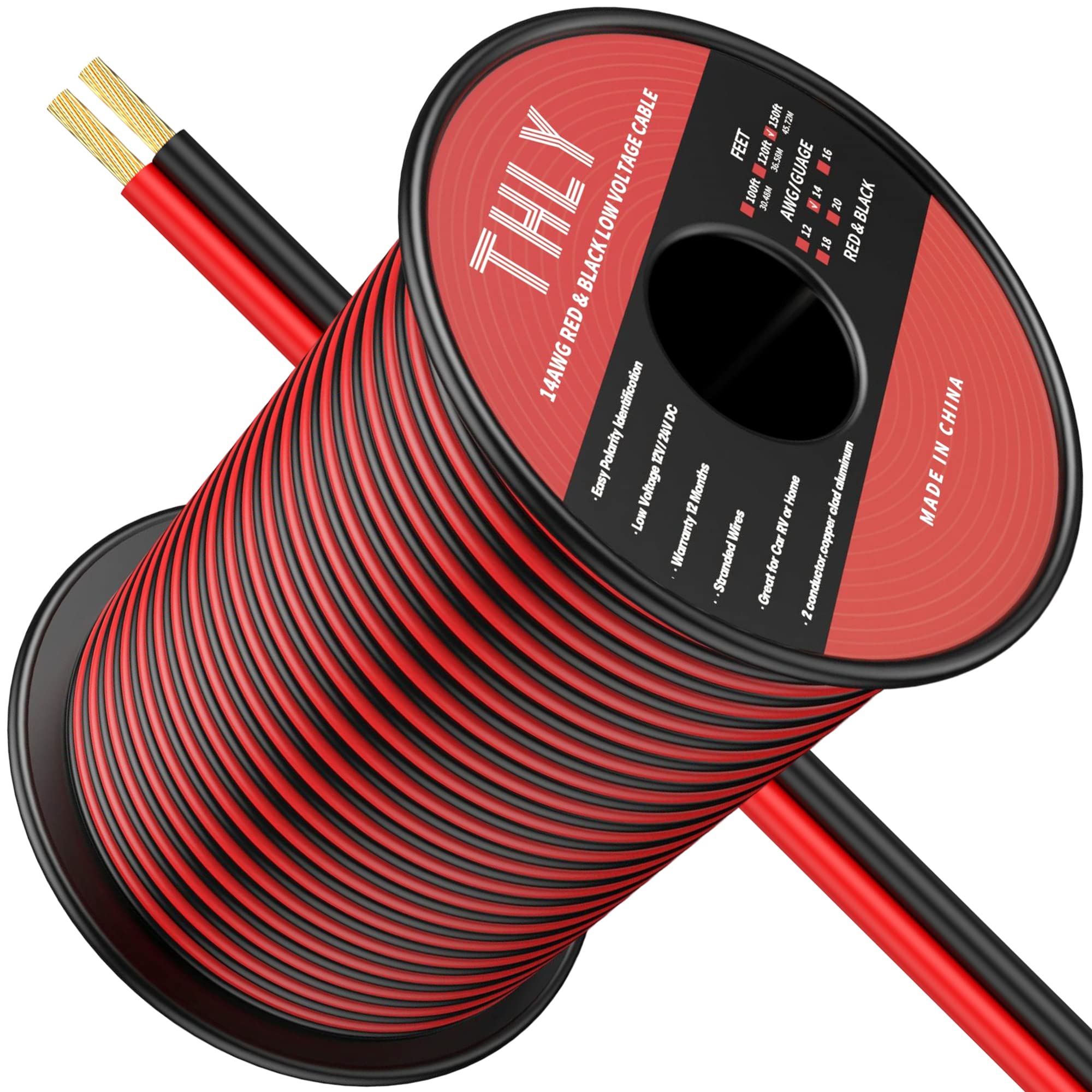 THLY 150FT 14 Gauge Wire, 14/2 Electrical Wire 2 Conductor Red and ...