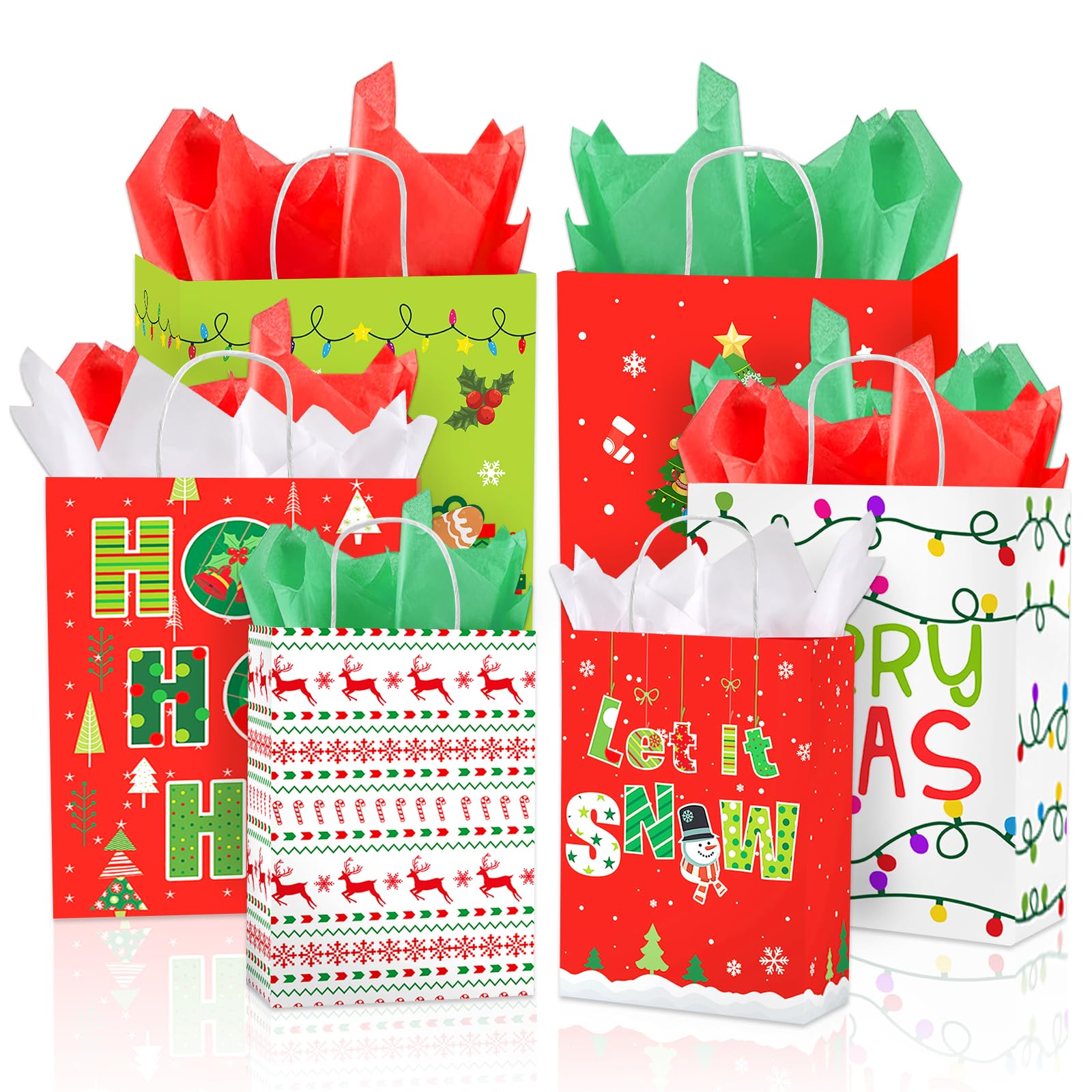 Amazon.com: 24 Pack Christmas Gift Bags Assorted Sizes with Tissue ...