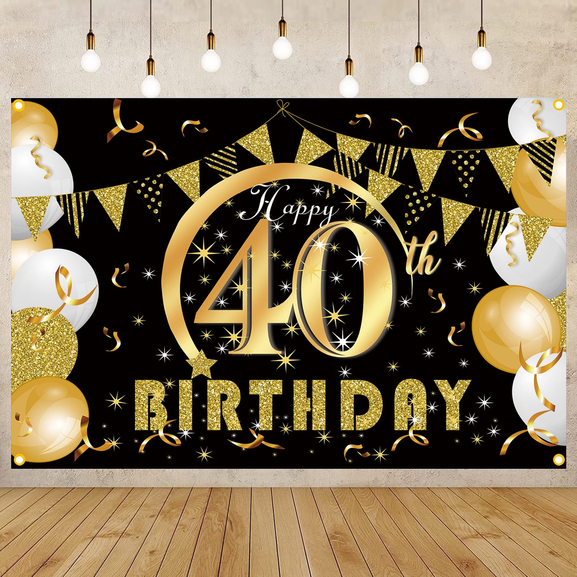 Amazon.com : HTDZZI Cheers to 40 Years Banner Backdrop Black Gold ...
