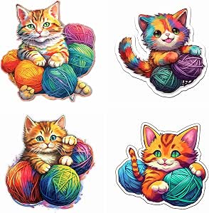 Amazon.com: Cats with Yarn - x4 Stickers. Vibrant Colorful Colors ...