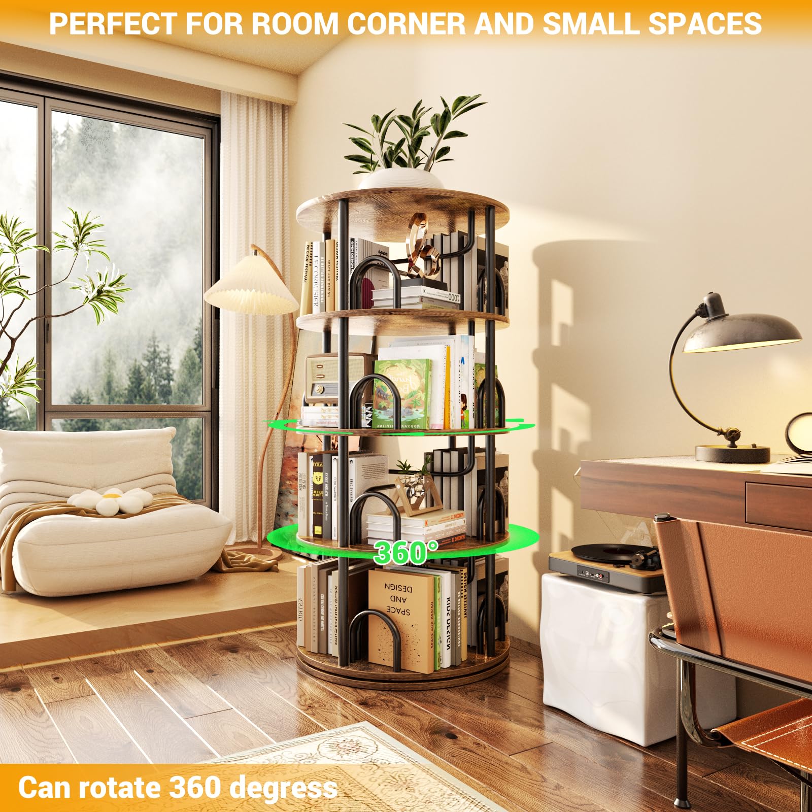 Snapklik.com : 4 Tier Rotating Bookshelf Tower, 360 Display Spinning ...