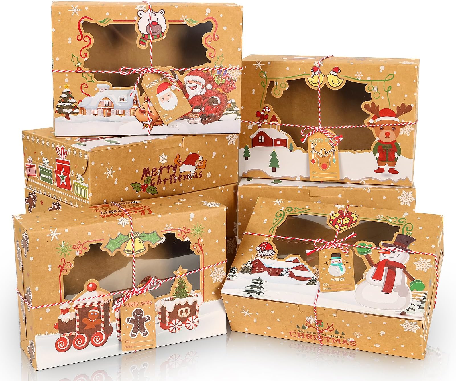 Amazon.com: 20 Pack Christmas Cookie Boxes, 8x5x3 inches Christmas Gift ...