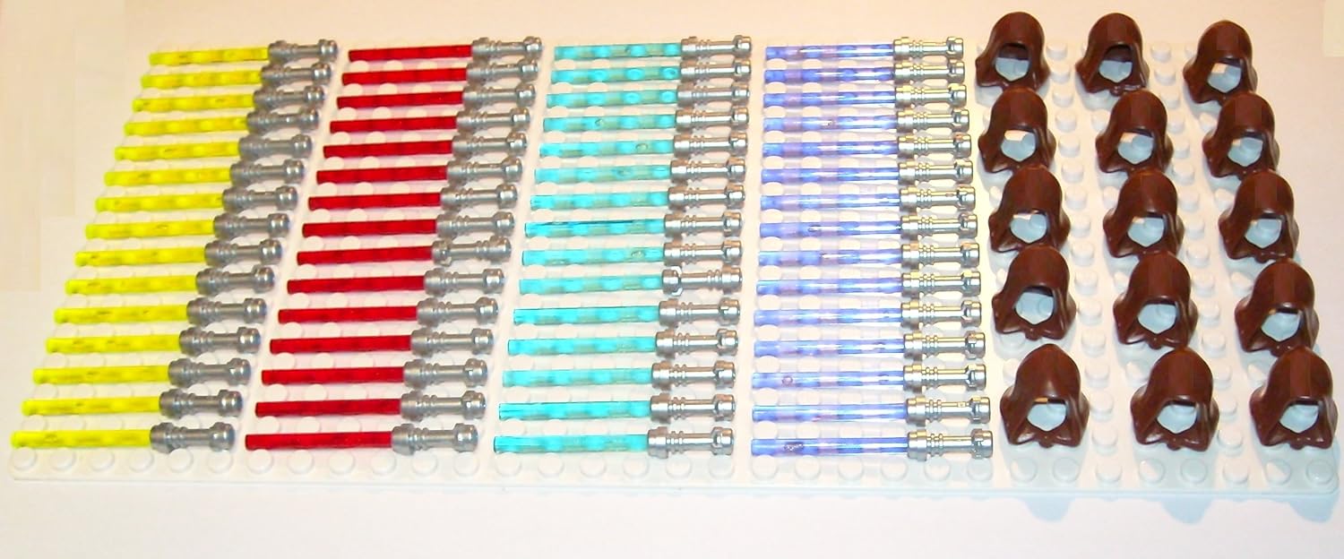 LEGO Star Wars - 60 Spade Laser 4 Colori con Manico + 15 Tappi Jedi ...