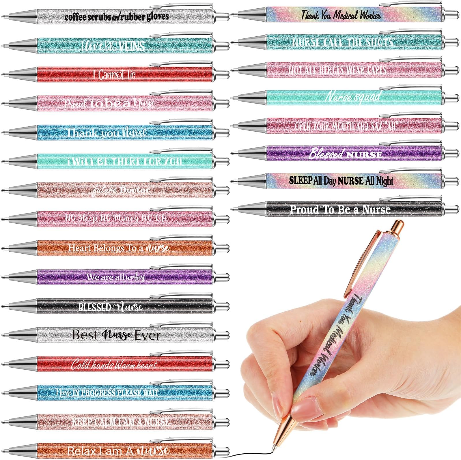 Amazon.com : Yeaqee 24 Pcs Sparkle Writing Pens for Journaling Nurse ...