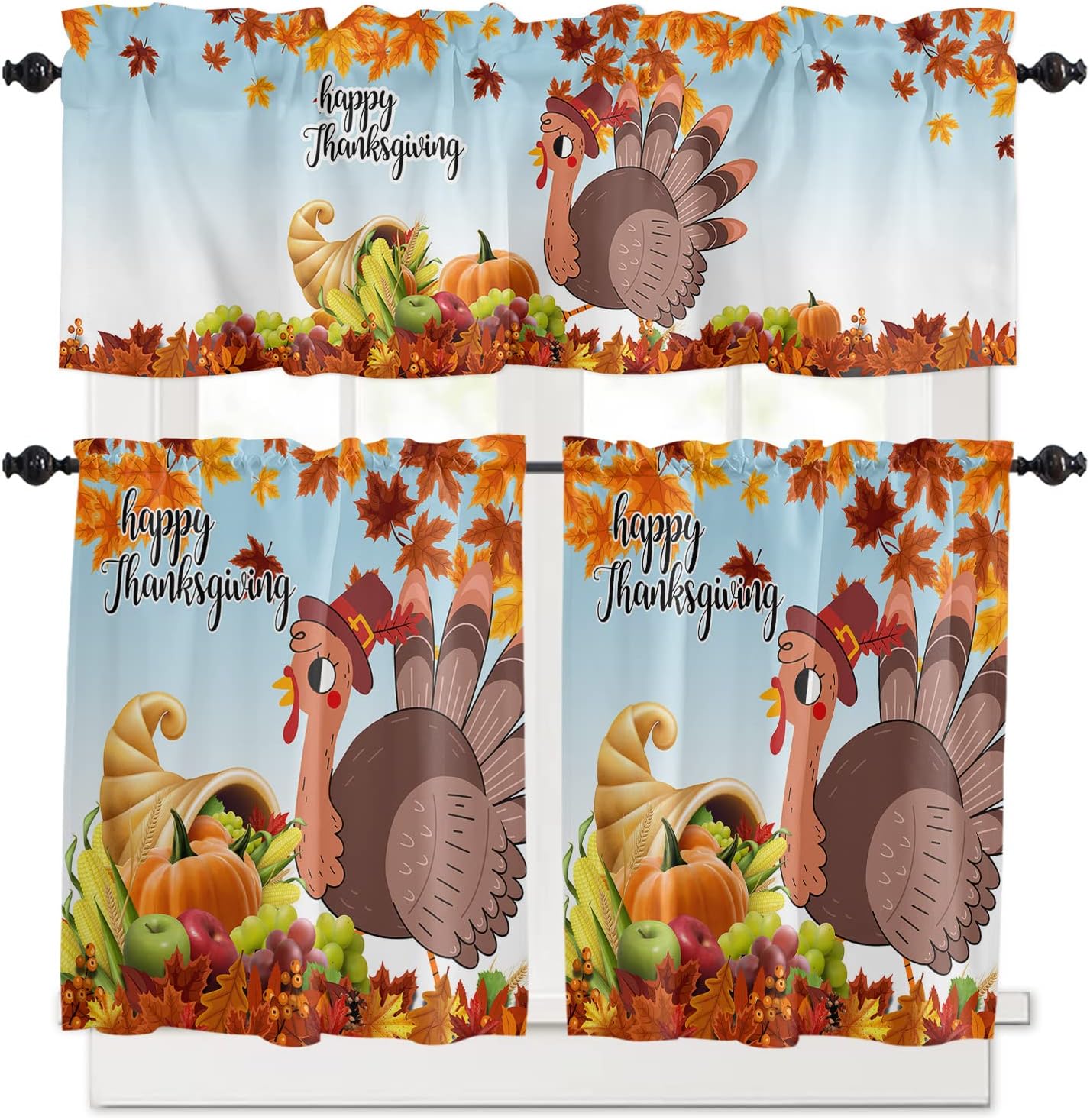 Amazon.com: FACAMAO Thanksgiving Kitchen Curtain Valance and Tiers Set ...