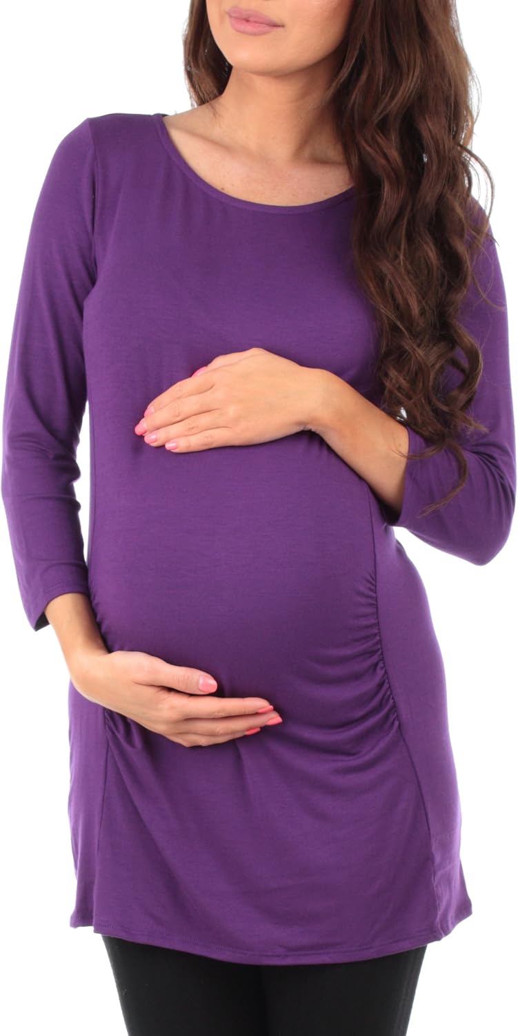 Mother Bee Maternity Women's Side Ruched Maternity Tunic Top - Made in ...
