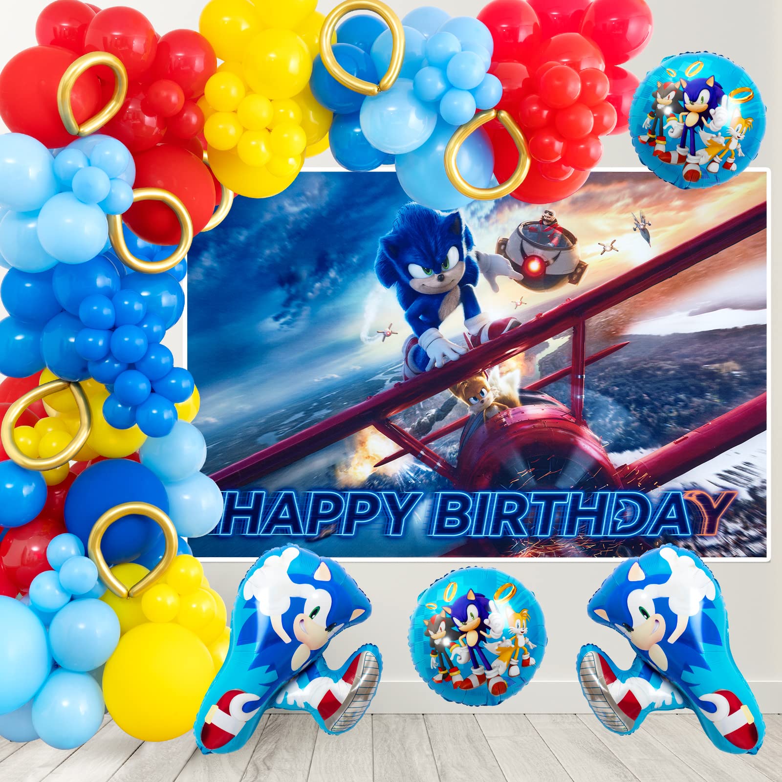 Buy Sonic 2 Birthday Party Supplies,91Pcs Backdrop Balloons Set, Sonic ...