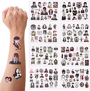 Wednesday Temporary Tattoos, 8 Sheets Cartoon Wednesday Movie Theme ...