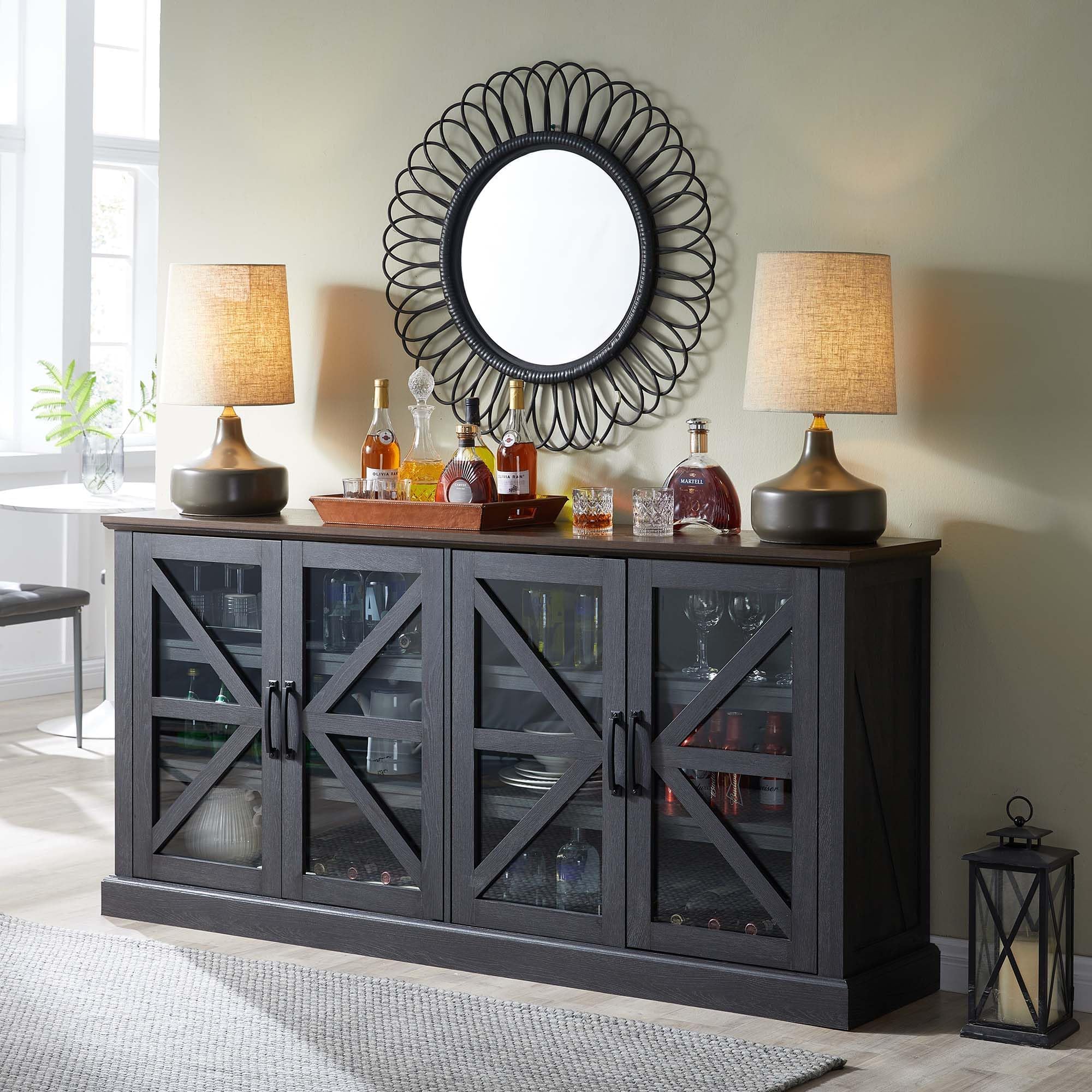 Amazon.com: OKD 75" Sideboard Buffet Cabinet with Storage, Farmhouse TV ...