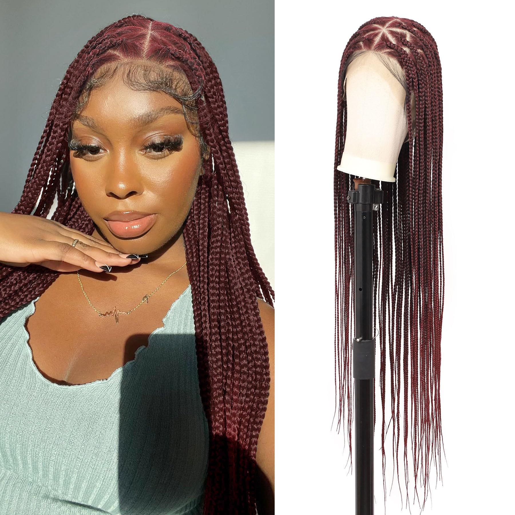 Amazon.com : Lexqui 360° HD Full Lace Braided Wigs for Women Box Braid ...