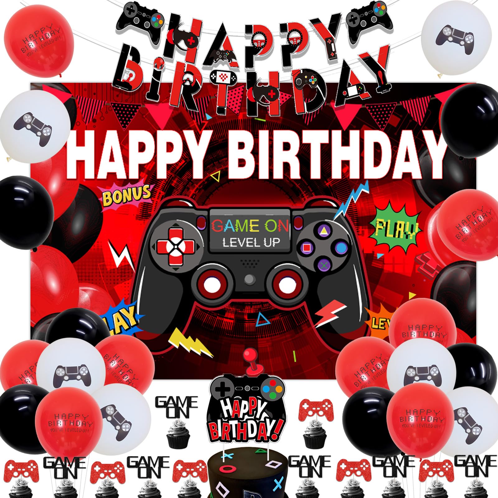 Video Game Birthday Party Decorations Red and Black Gamer Game on ...