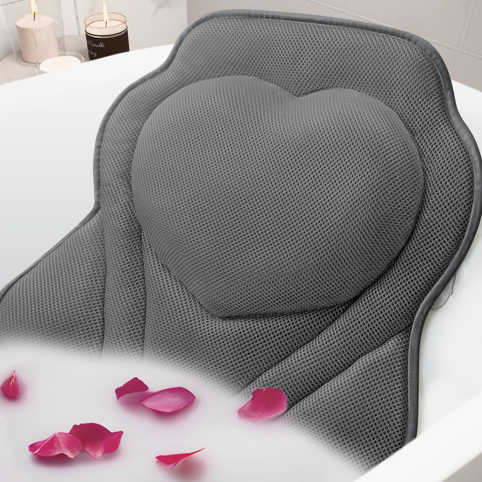 Amazon.com: LuxStep Bath Pillow-Bathtub Pillow with Air Mesh Fabric & 6 ...