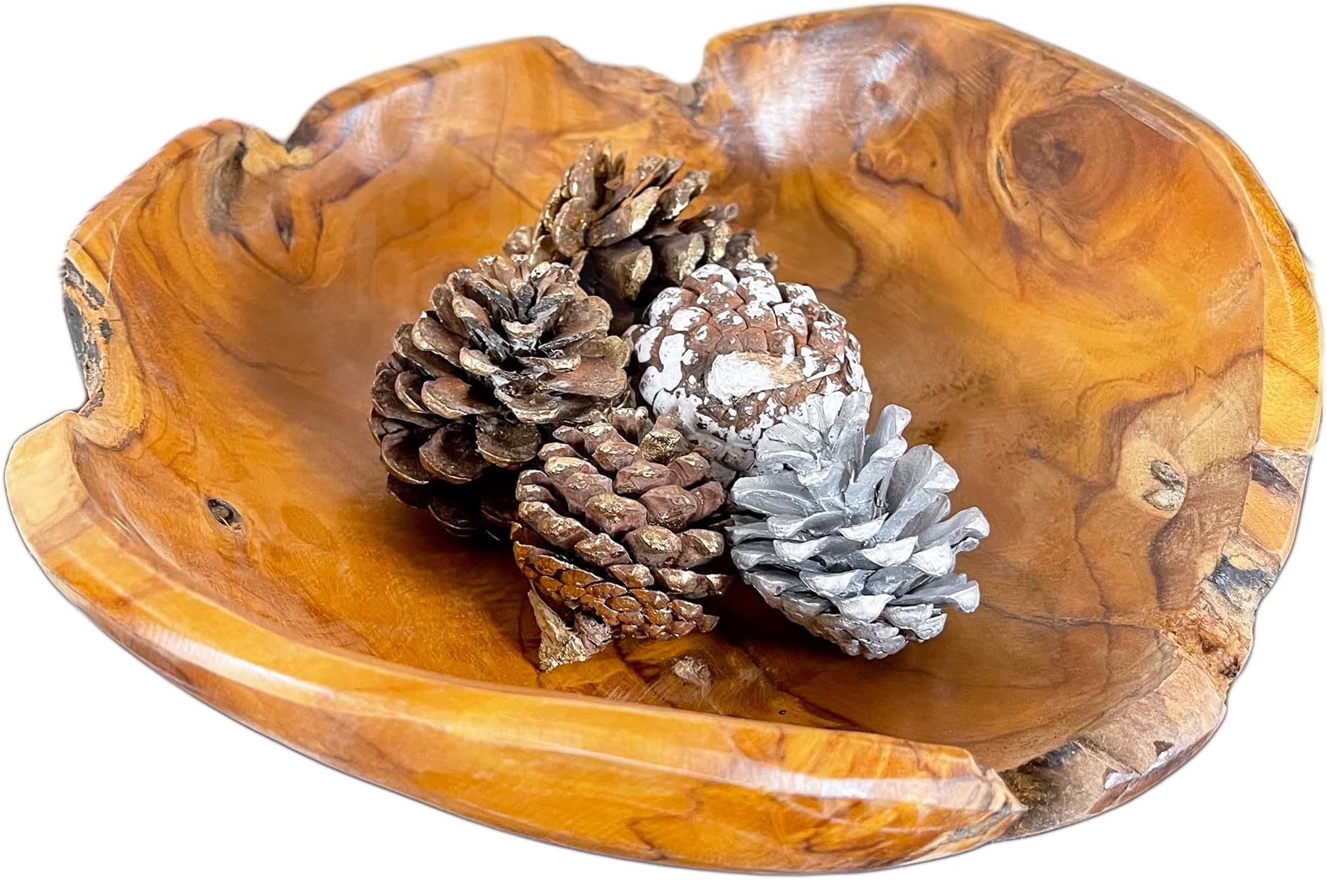 Teak Root Round Bowl 30cm Rustic Kitchen Food Hand Carved Wood Fruit ...