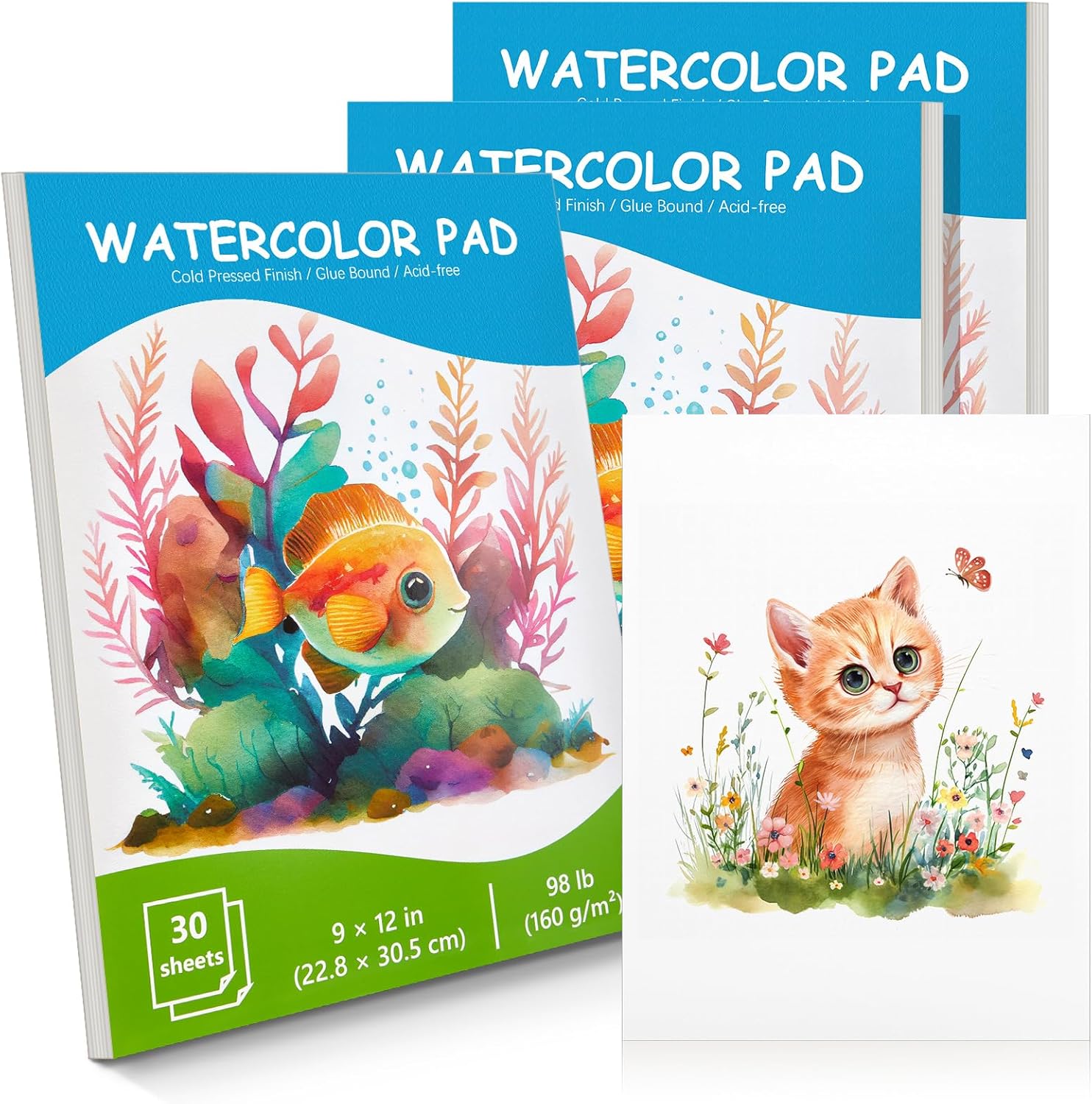 Amazon.com: Kosiz 3 Pack Watercolor Paper Pads 90 Sheets 9 x 12 ...