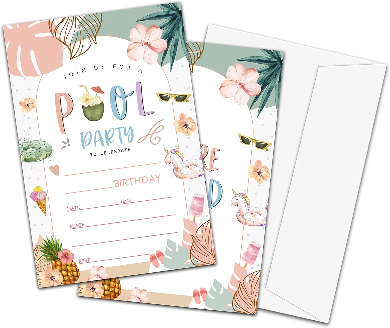 Amazon.com : TIRYWT Birthday Invitations with Envelopes(20-Pack), 4"x6" Tropical Pool Double ...