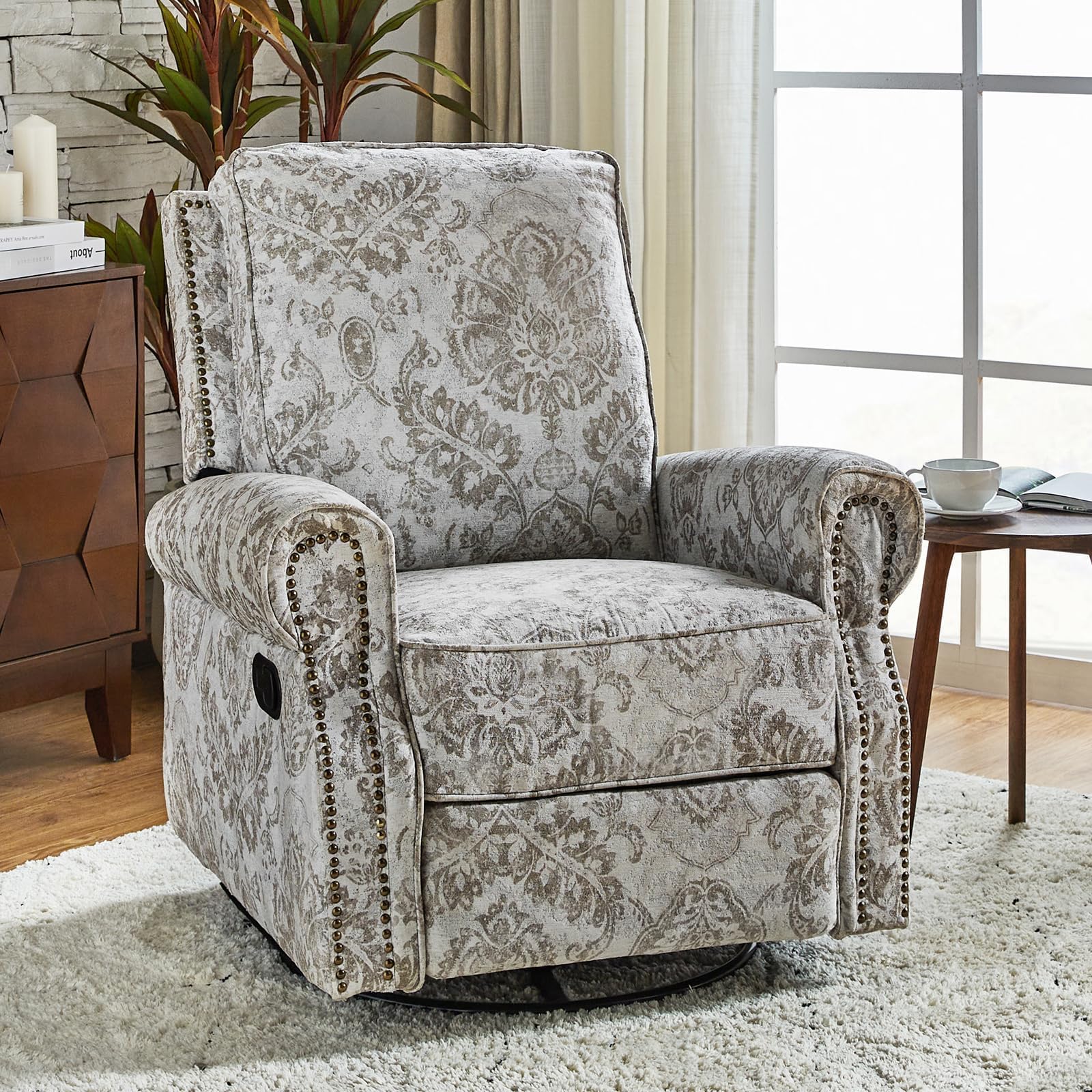 Amazon.com: HULALA HOME Modern Rocker Recliner, Printed Fabric Swivel ...