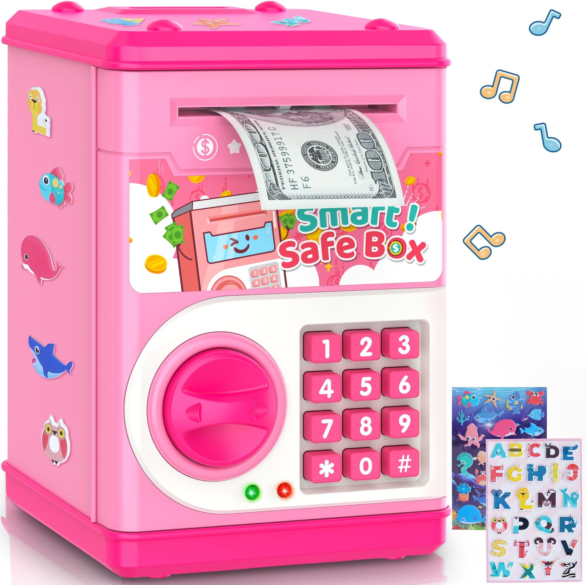 Amazon.com: Pink Piggy Bank for Kids with Password Code Lock and Auto ...