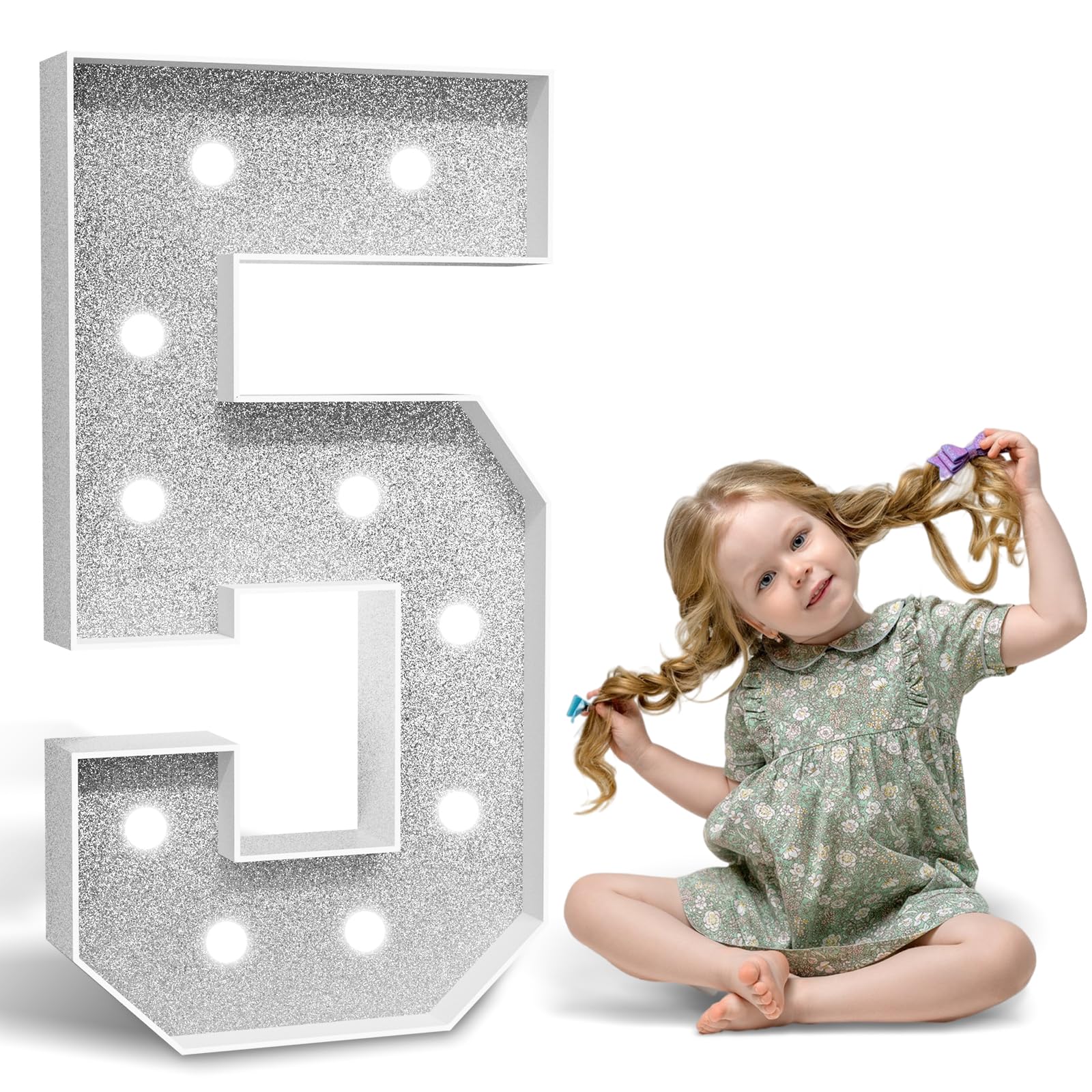 Snapklik.com : Marquee Numbers Silver Party Decoration: 4FT Large Light ...