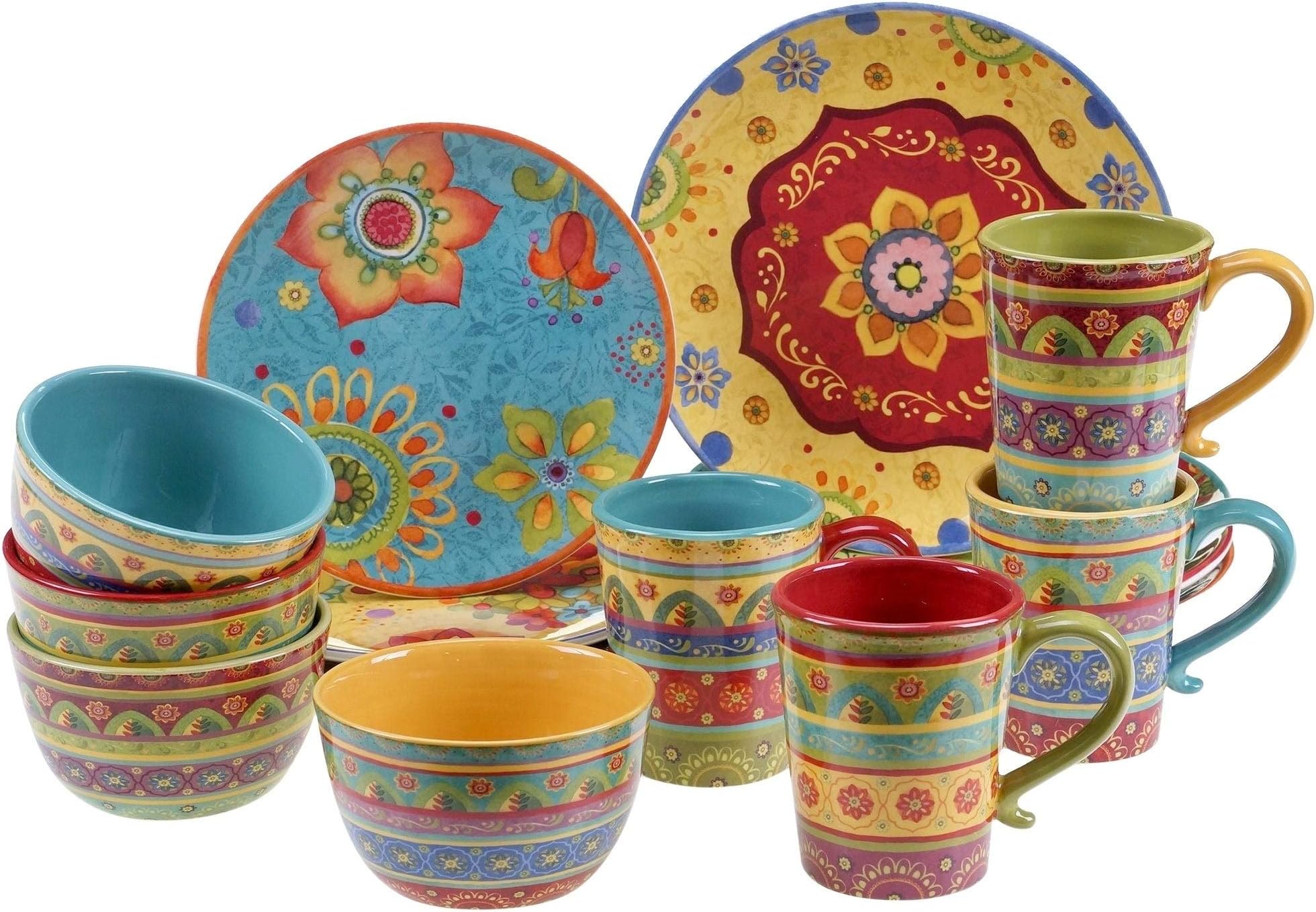 Amazon.com | 16 Piece Service For 4 Sunburst Stoneware Dinnerware Set ...