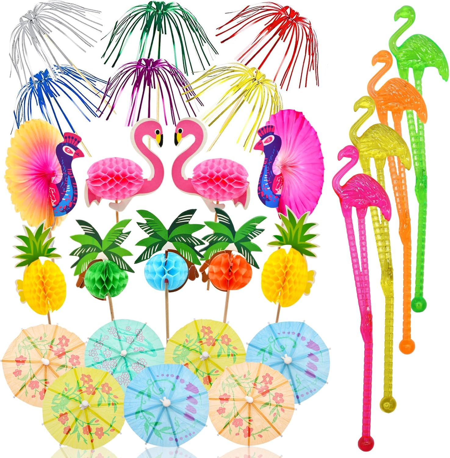 140 Pieces Hawaii Tropical Cocktail Sticks Set, Assorted Bamboo ...