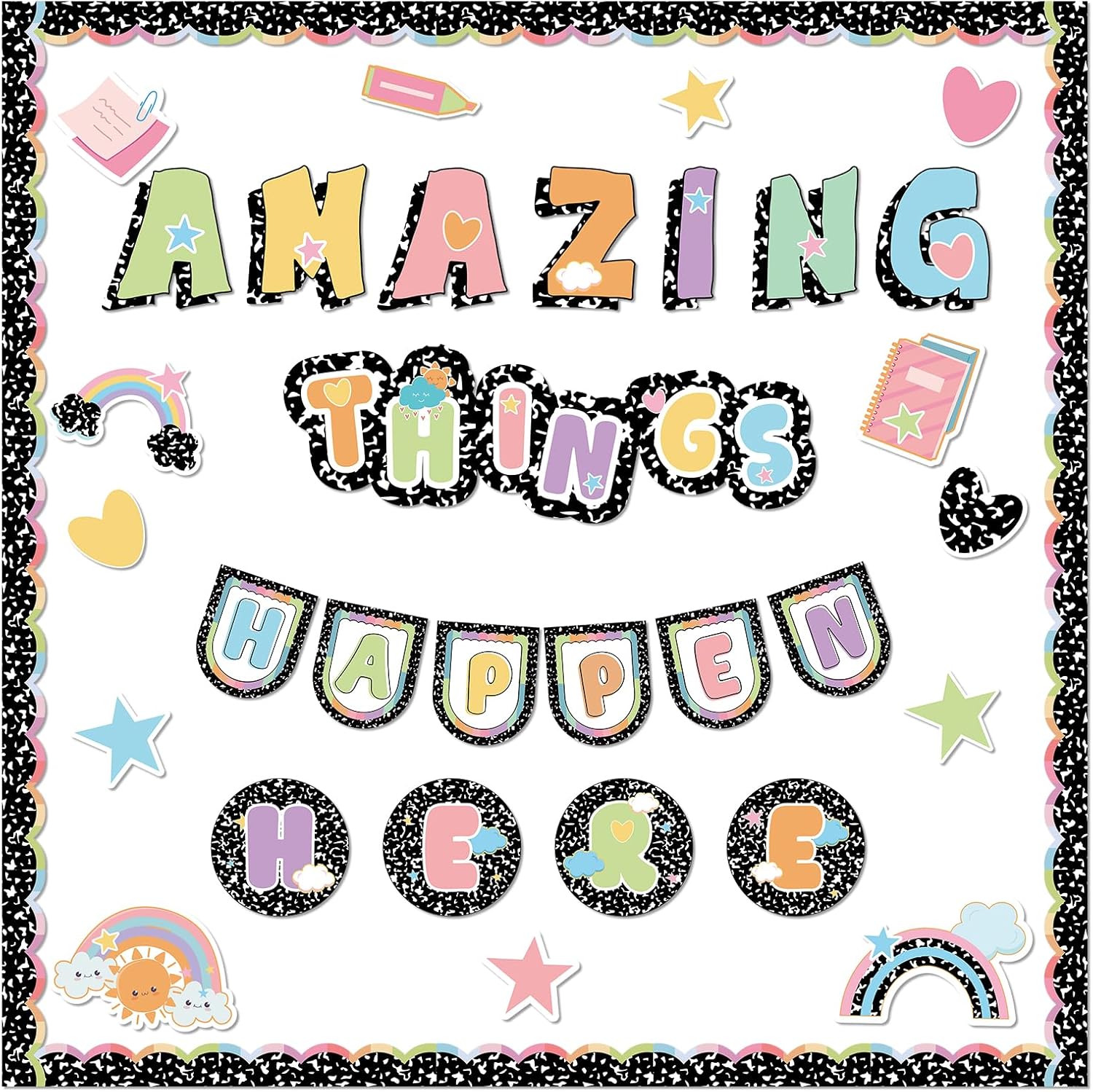Amazon.com: 53Pcs Composition Classroom Bulletin Board Decor Girl Style ...