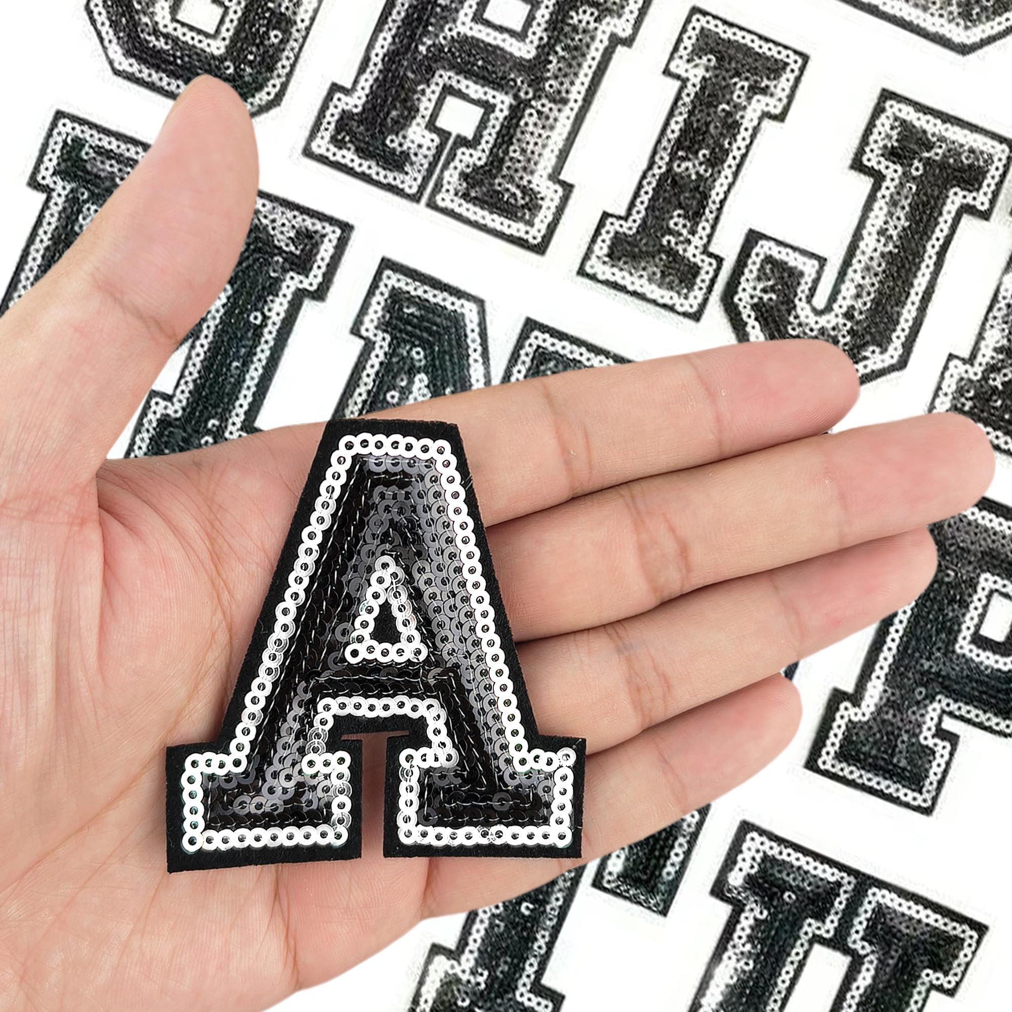 Amazon.com: 35 Pcs Sequin Iron on Letters Black and Silver Letter ...