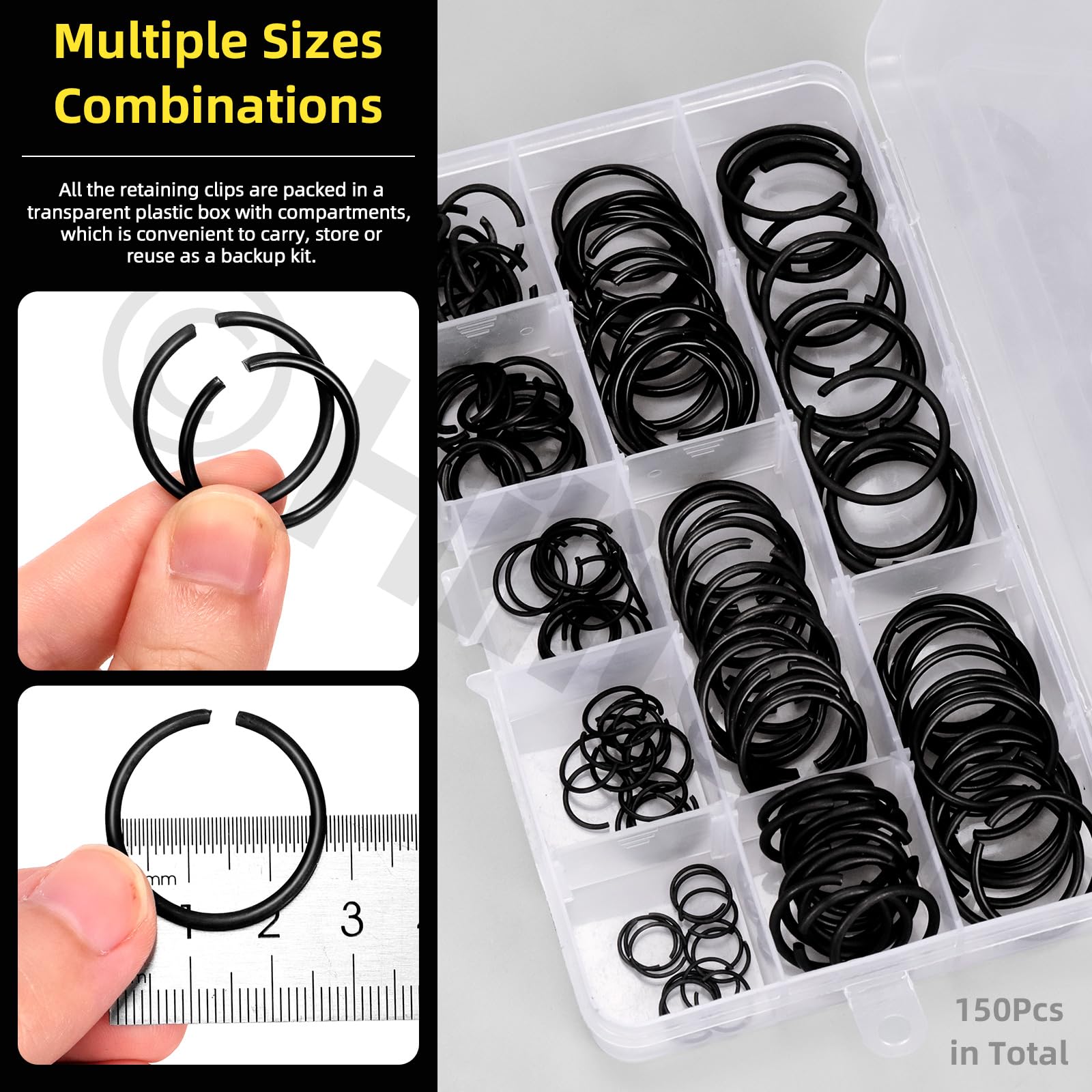 Snapklik.com : 150PCS Round Wire C-Clips 10 Sizes GB895.2 Retainer Clip ...