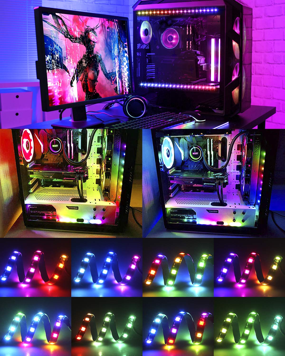 Aclorol Pc Addressable Rgb Led Strip Lights Magnetic Led Light ...