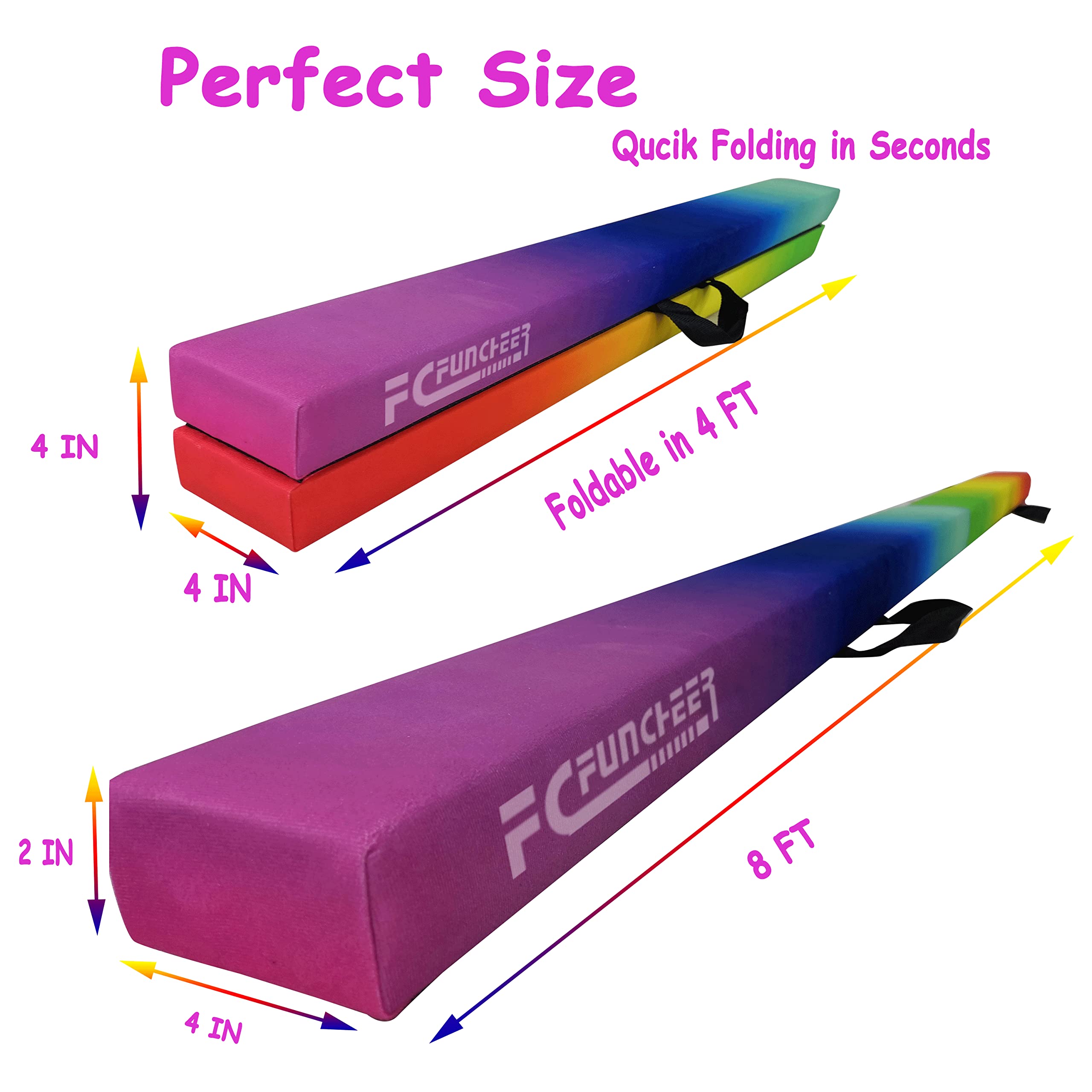 FC FUNCHEER 8FT Folding blance Beam Gymnastics Beam Wood core Floor ...