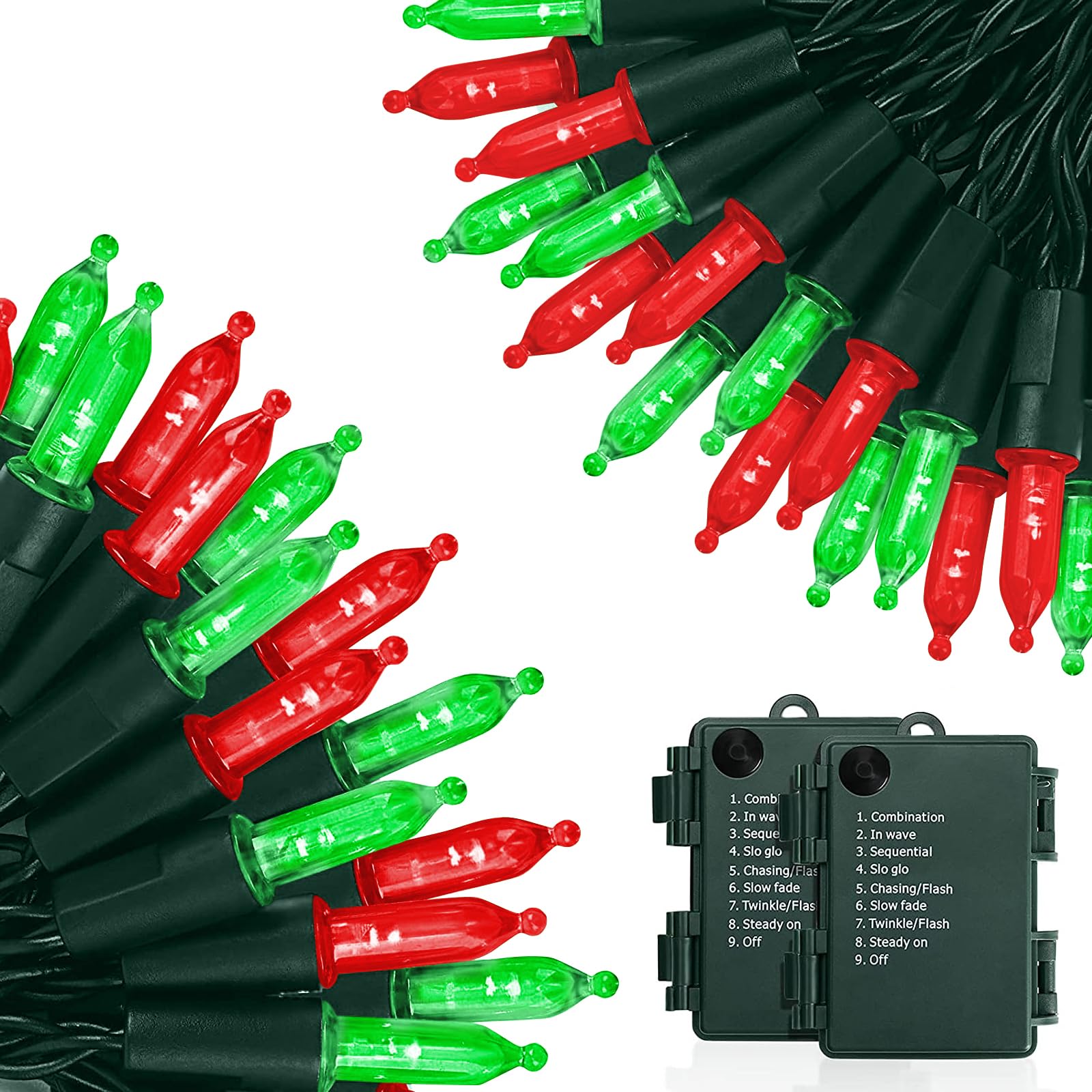 Battery Operated Christmas Lights 2 Pack, 17ft 50 LED Mini String ...