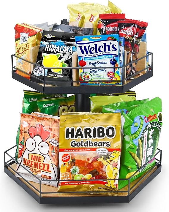 Amazon.com - 2 Tier Lazy Susan Snack Organizer, Rotating Snack Holder ...