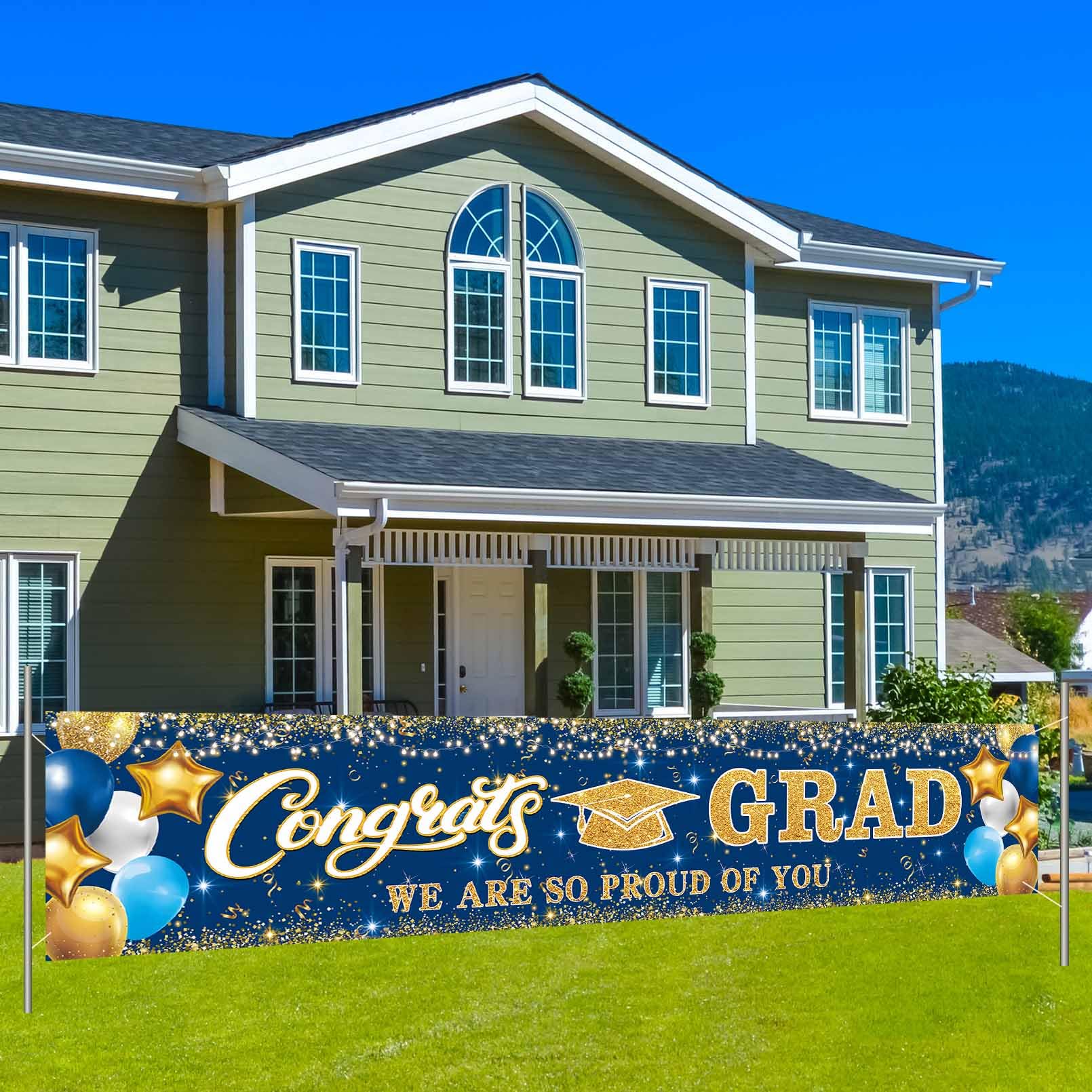 Amazon.com: Blue and Gold Graduation Decorations Congrats Grad Yard ...