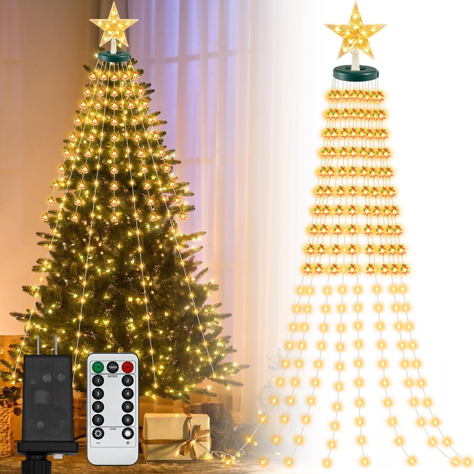 Christmas Tree Lights Indoor, Outdoor Star String Lights, 250 LED 6.6FT ...