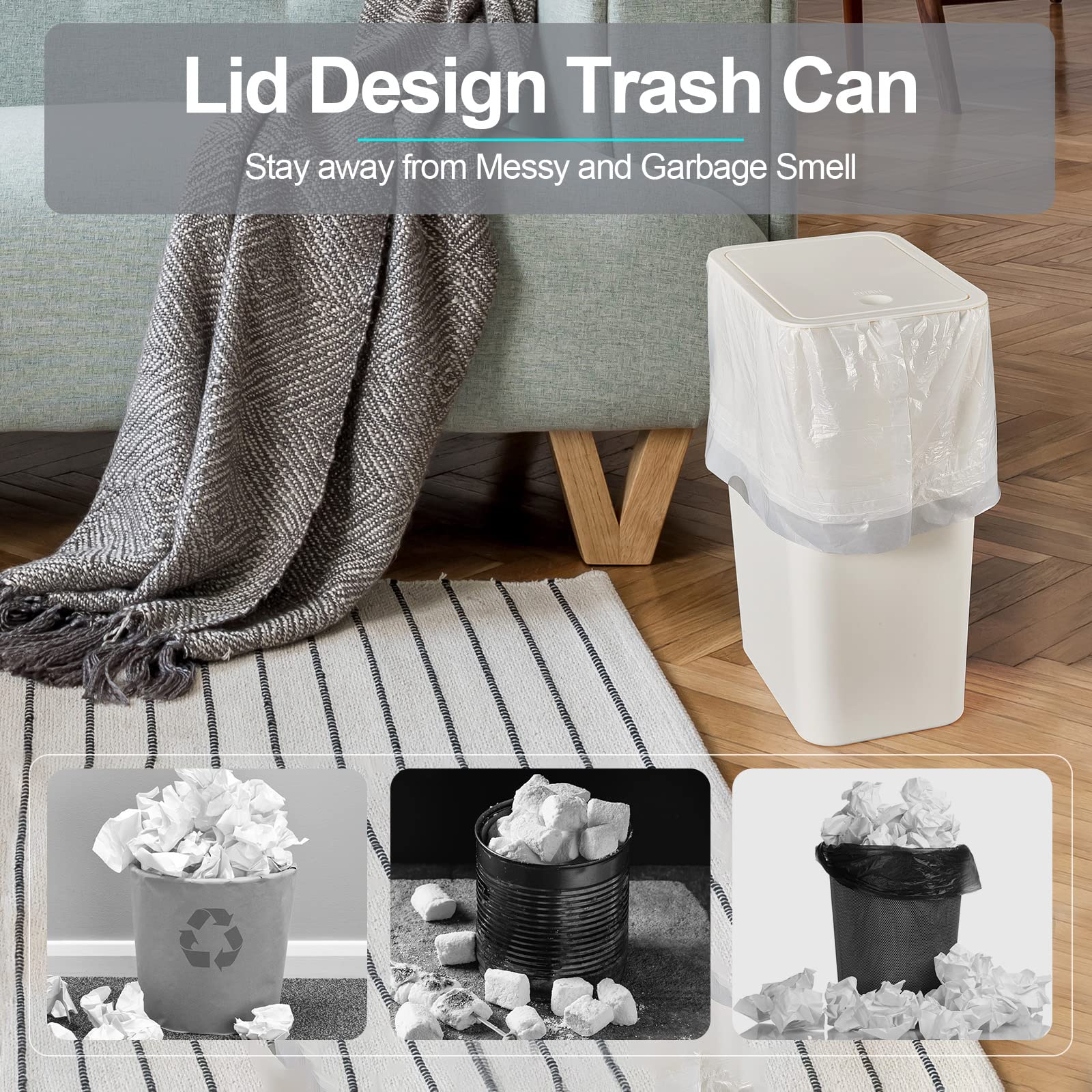 Roshtia 6 Pcs 2.6 Gallon/ 10 Liter Small Trash Can with Lid Slim ...