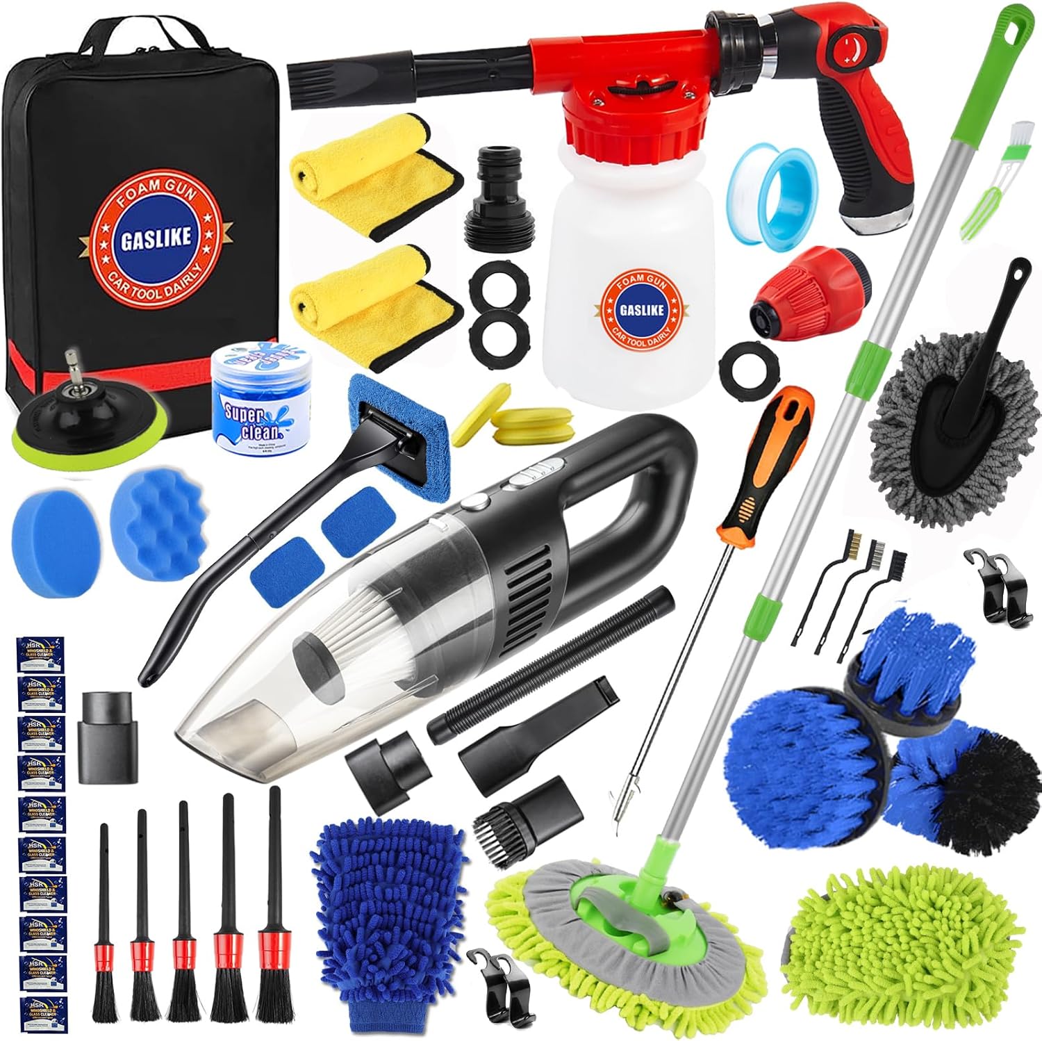 Amazon.com: GASLIKE 63PCS Car Wash Cleaning Kit,Car Wash Brush with ...