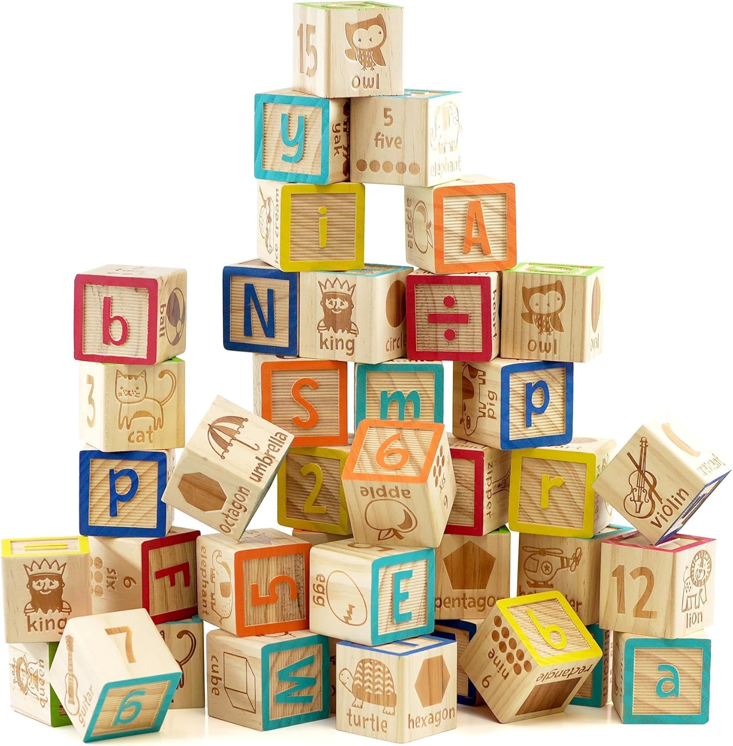 Wooden ABC Blocks Alphabet Number Block Set Kids Educational Toys 40 ...