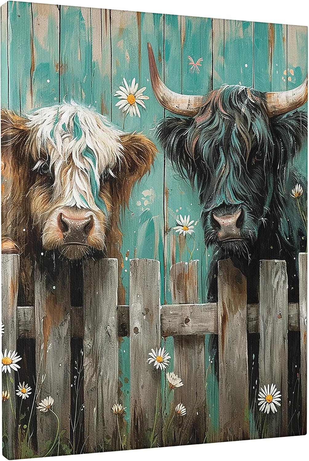 Amazon.com: Spring Farmhouse Animal Wall Art, Teal Brown Highland Cow ...