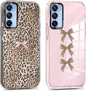 Amazon.com: RUMDEY 2 Pack Cute Cheetah Print Phone Case for Samsung Galaxy A15 5G Pink Bow Case ...